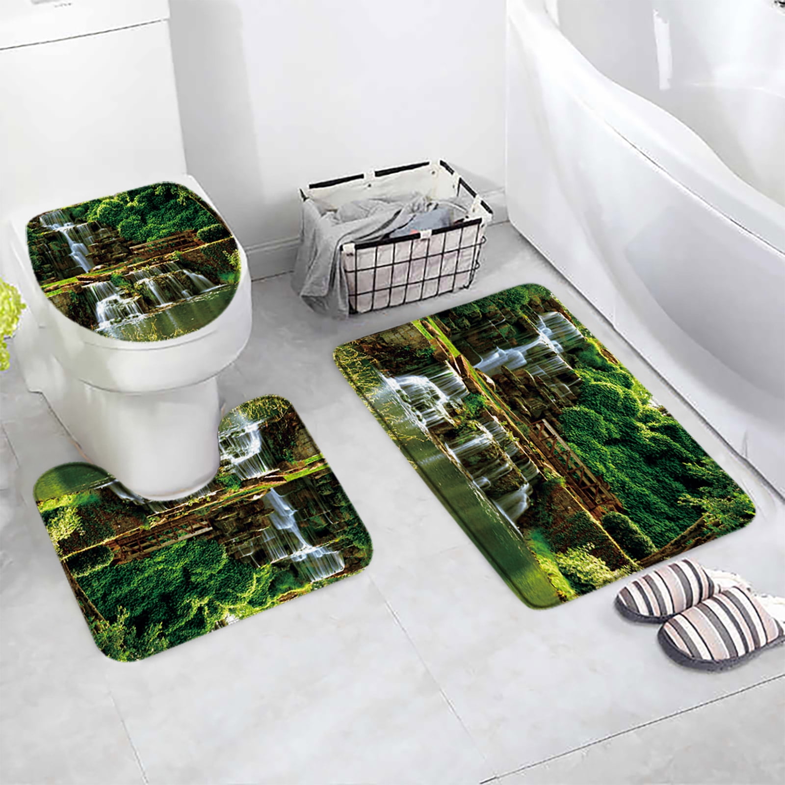 Zen Lotus Green Bamboo Bath Mats Sets Orchid Black Stone Park Waterfall ...