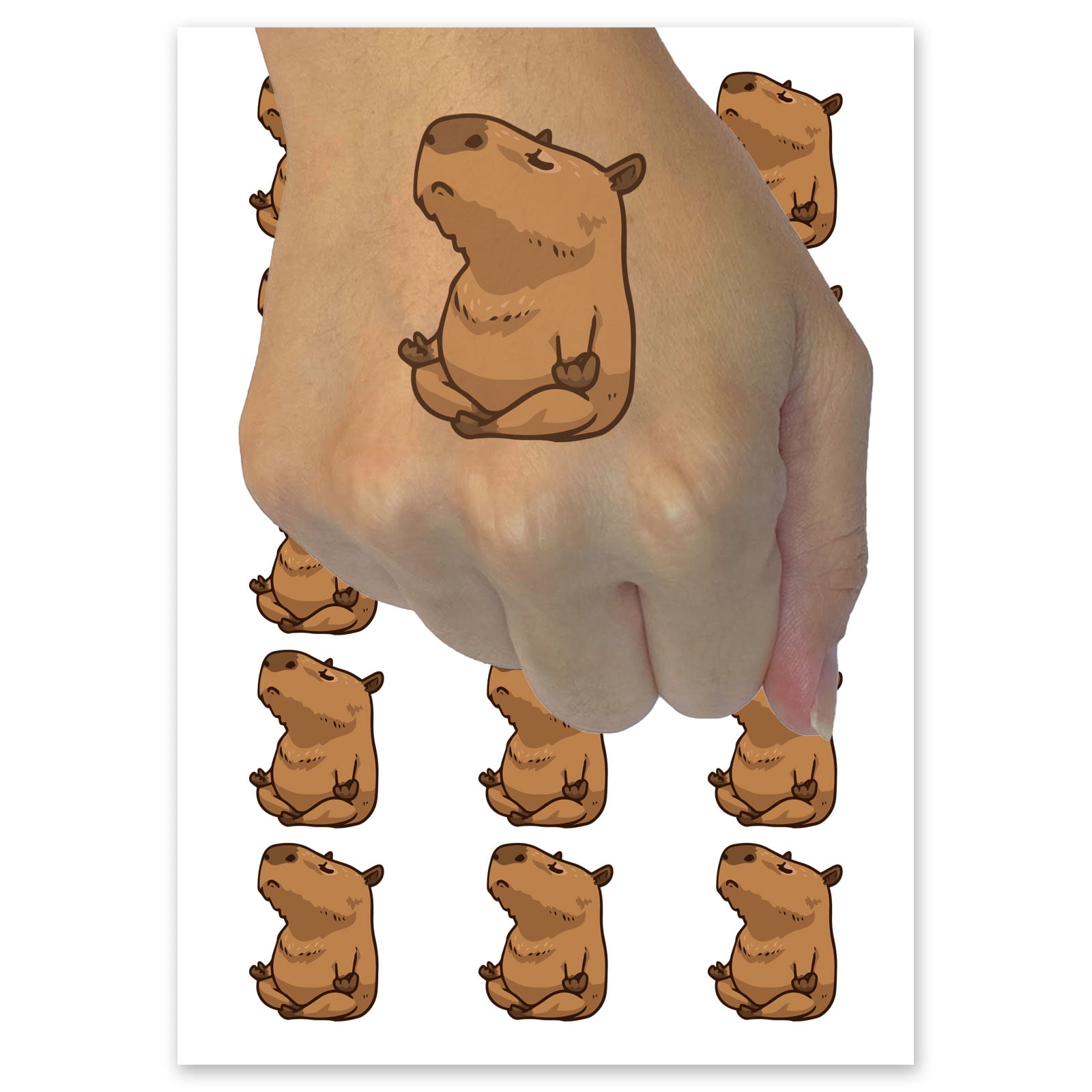 Zen Meditating Capybara Cartoon Rodent Temporary Tattoo Water Resistant ...