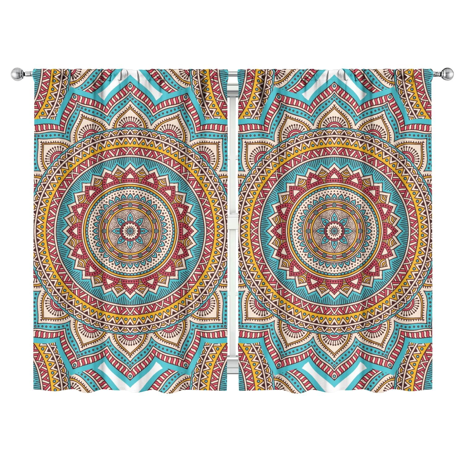 Zen Meditation Mandala Kitchen Curtains 2 Panels 52x84 Inch Semi-Sheer ...