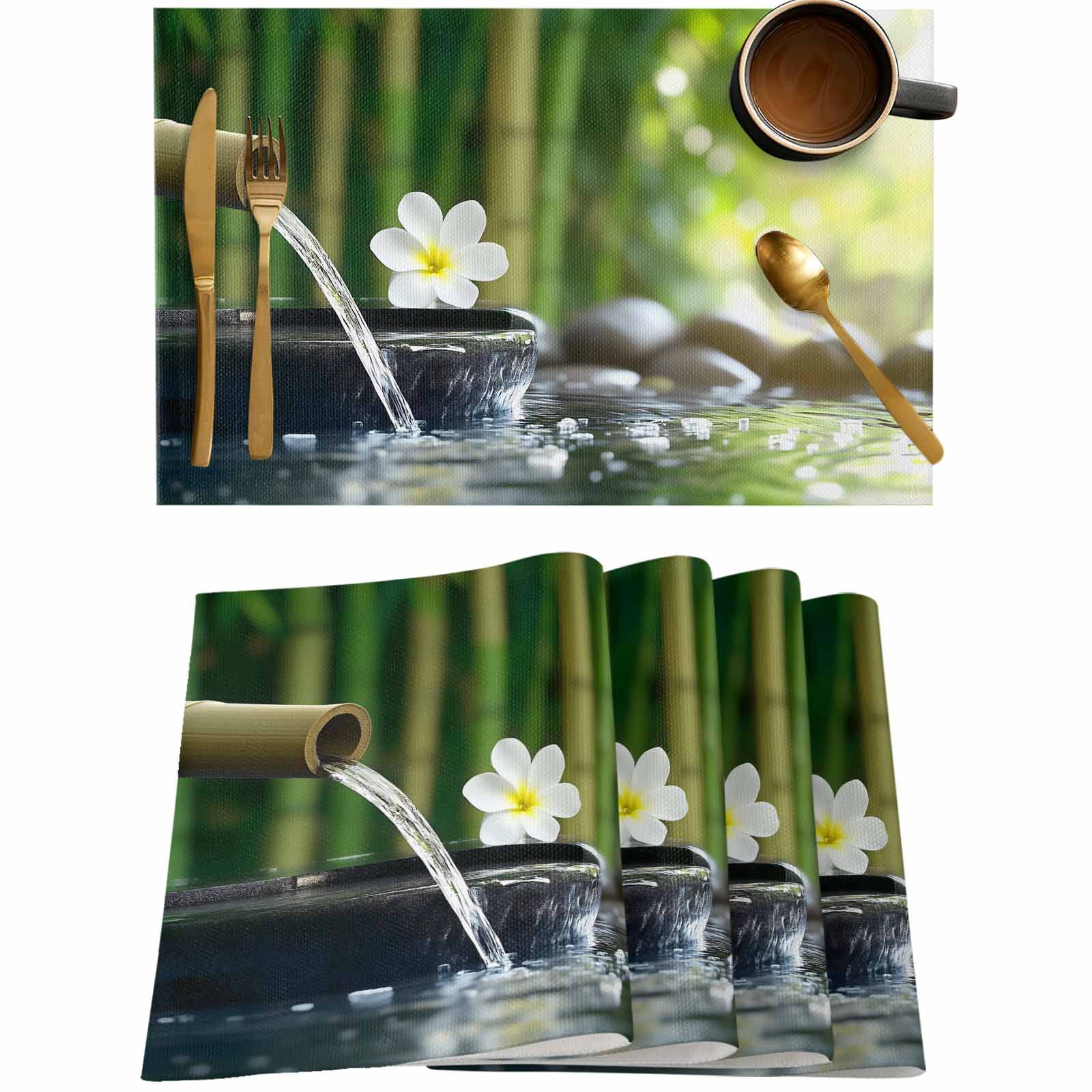 Zen Meditation Plumeria Flower Placemats Set of 4,Wipeable Washable ...