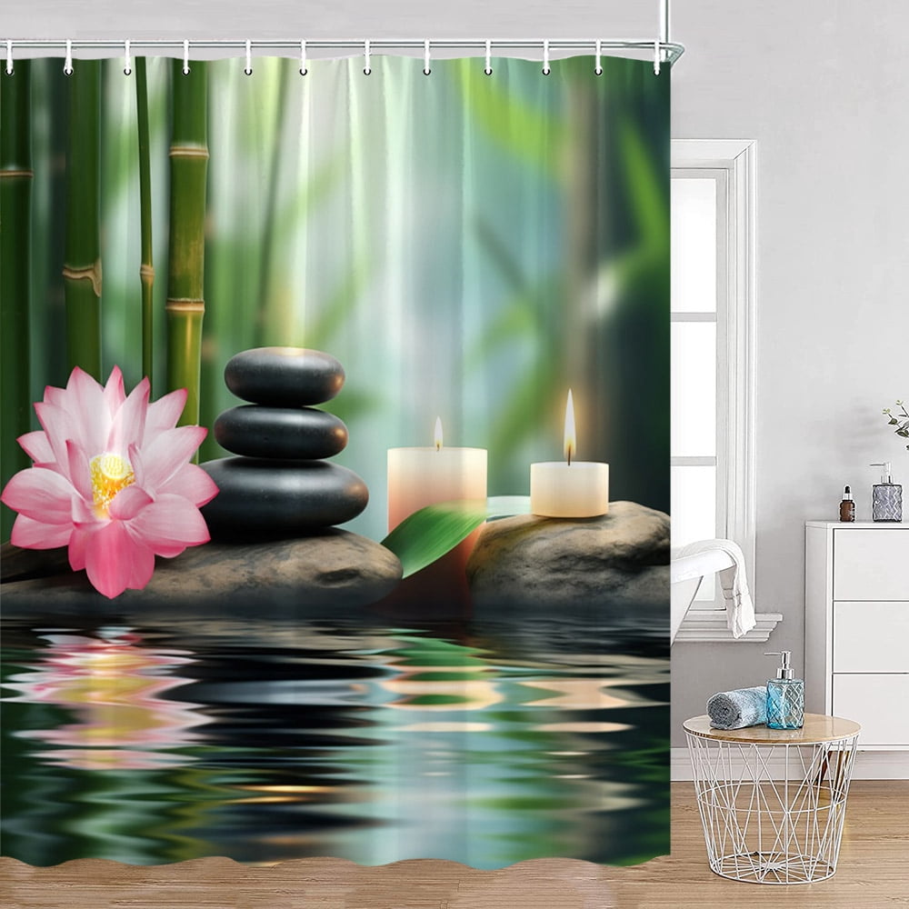 Zen Meditation Shower Curtain Green Bamboo Lotus Purple Orchid St ...