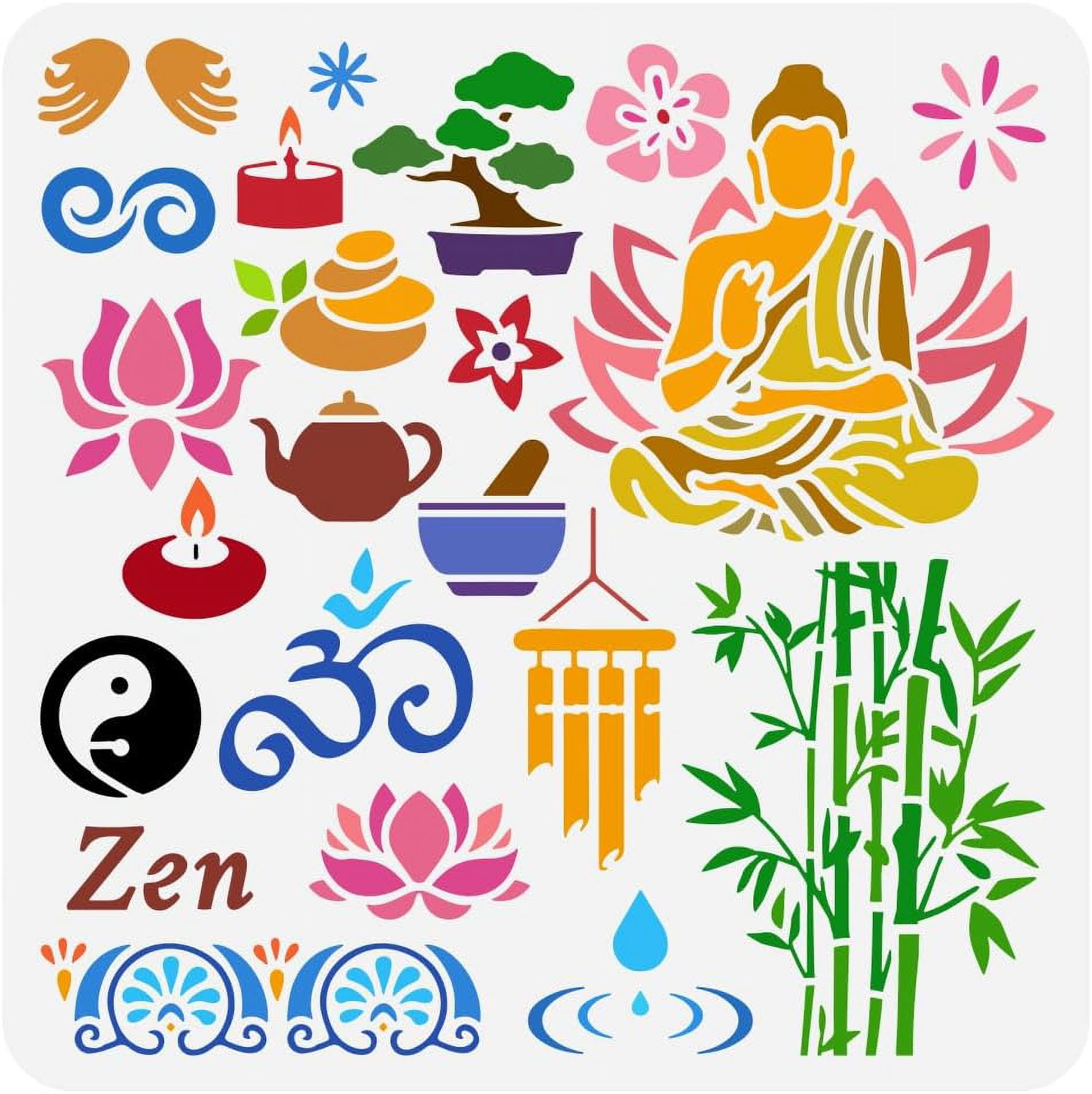 Zen Motifs Painting Stencil 11.8x11.8 inch Buddha Stencil Lotus Stencil ...
