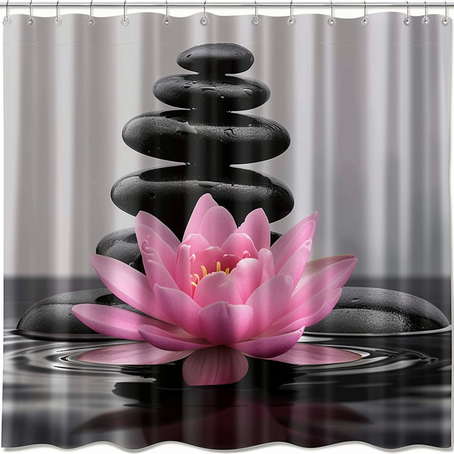 Zen Spa Lotus Flower & Rocks Shower Curtain Mike Wazowski Style Grey ...