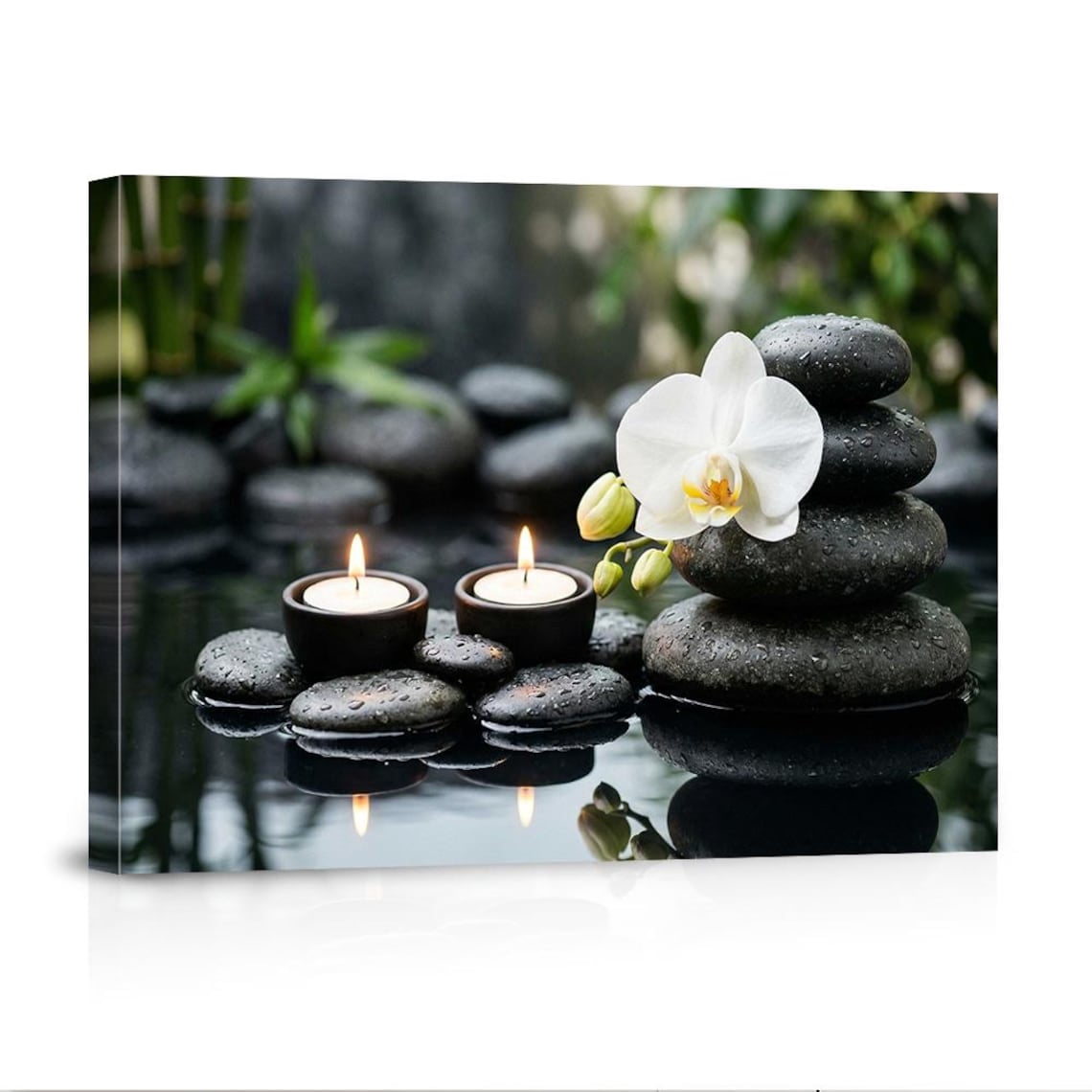 Zen Spa Serenity Bathroom Stacked Stones Orchid Candles Reflection ...