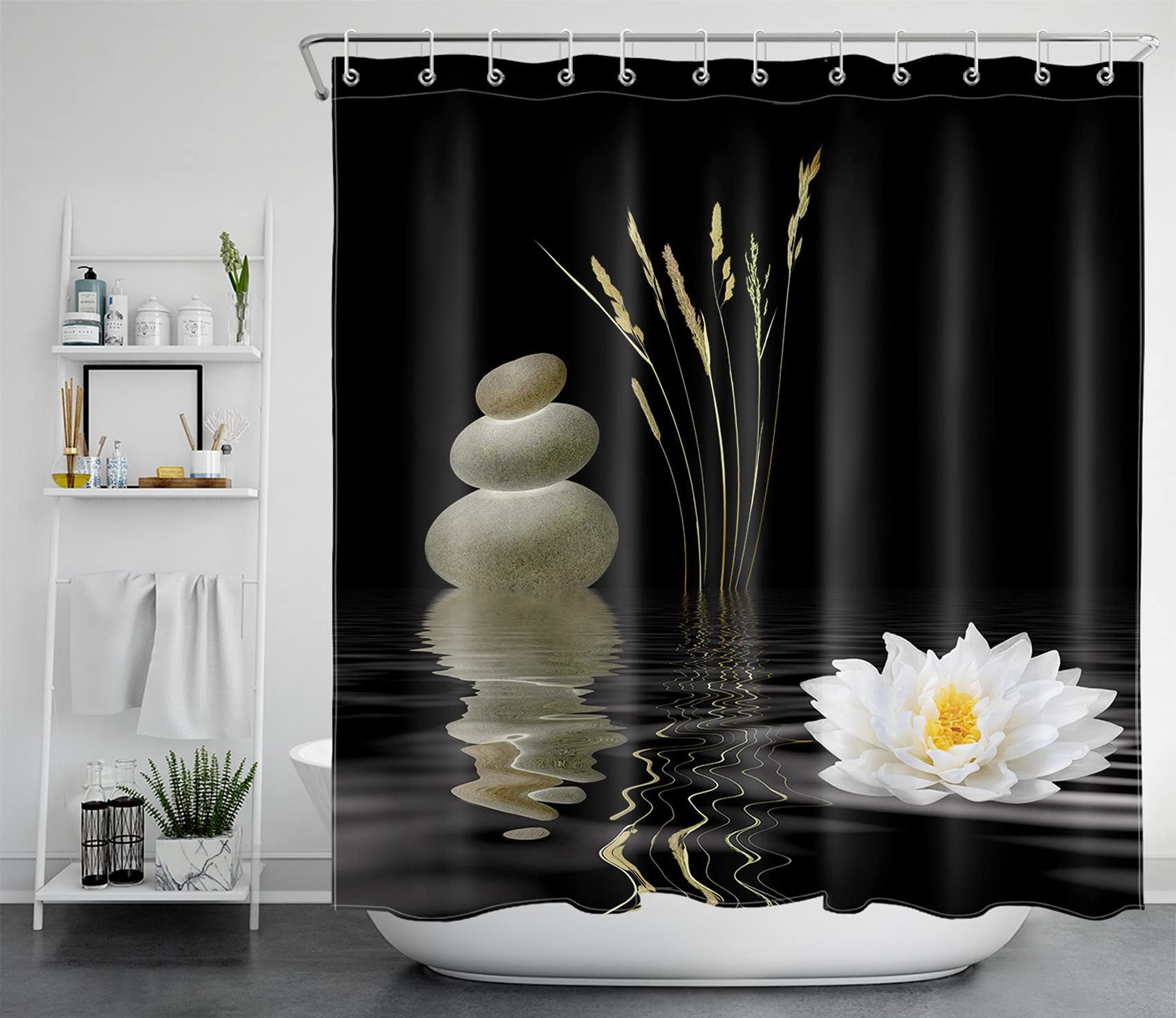 Zen Spa Shower Curtain Sts tic Candles and Orchids Cloth Fabric ...