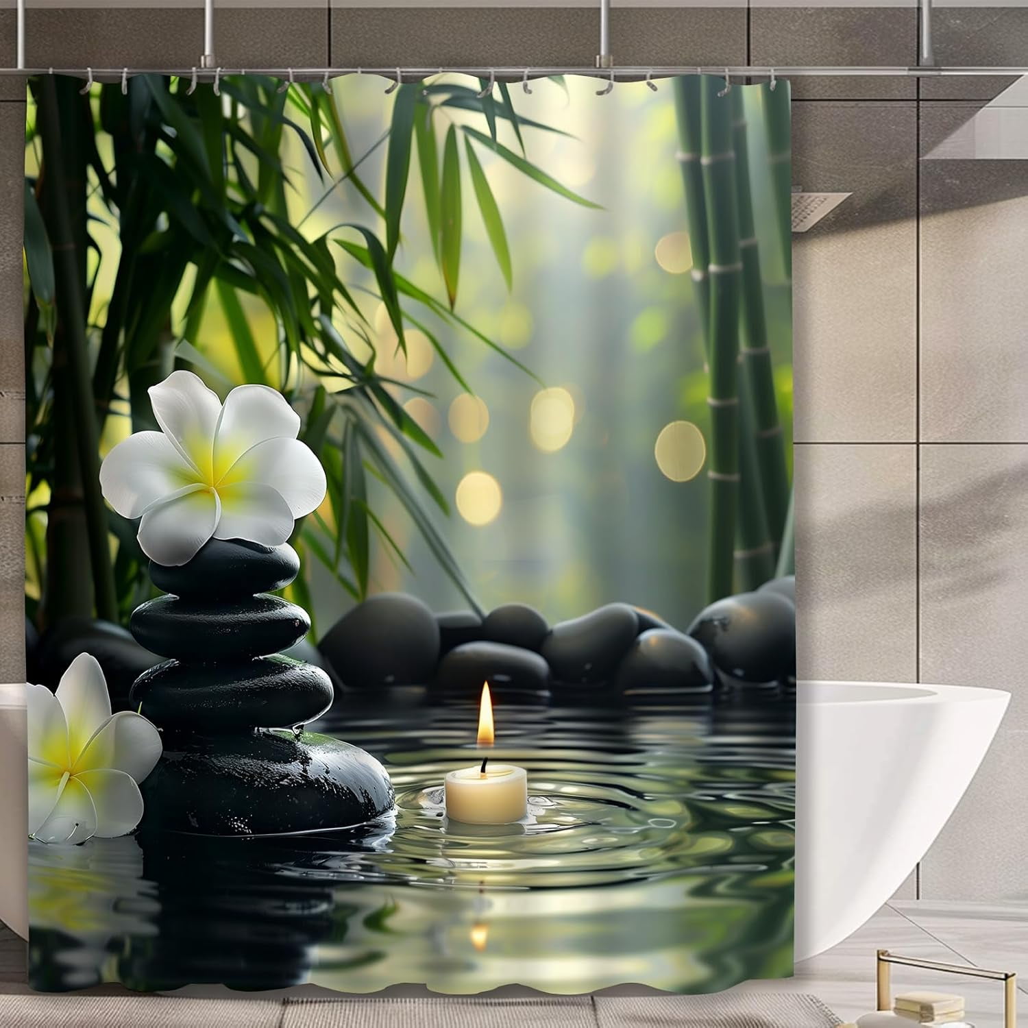 Zen and Spa Shower Curtain,Waterproof Polyester Fabric,Calming ...