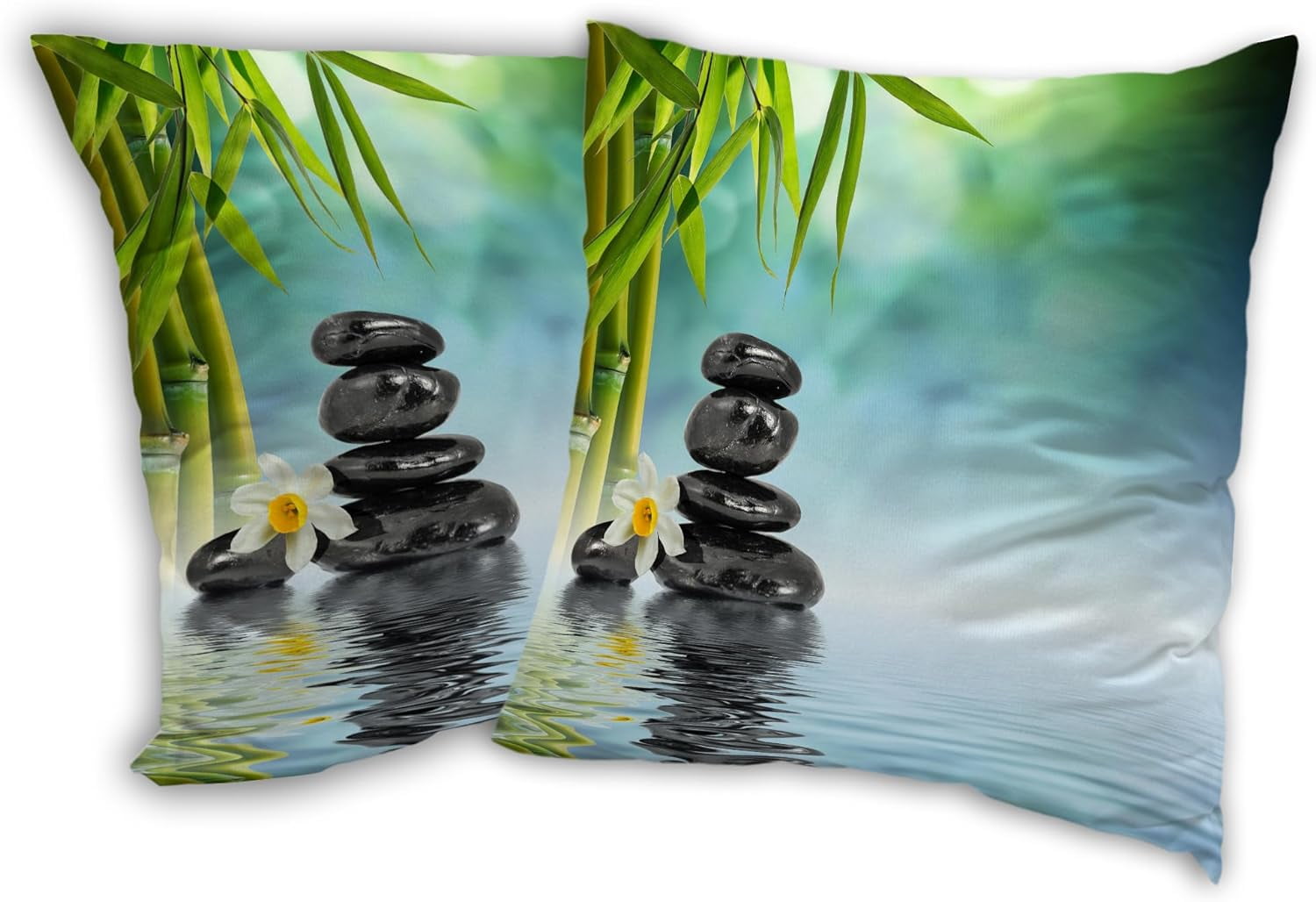 Zen Spa Throw Pillow Covers 18x18 in Set of 2,Bamboo Stones Flower ...