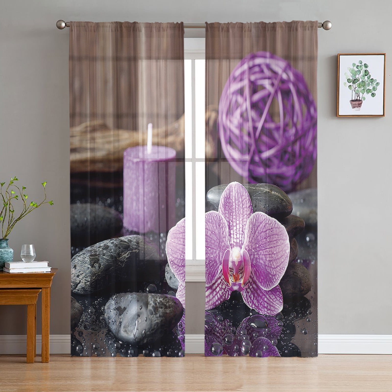 Zen St Purple Orchid Calm Candle Window Curtains Bedroom Modern Drape ...