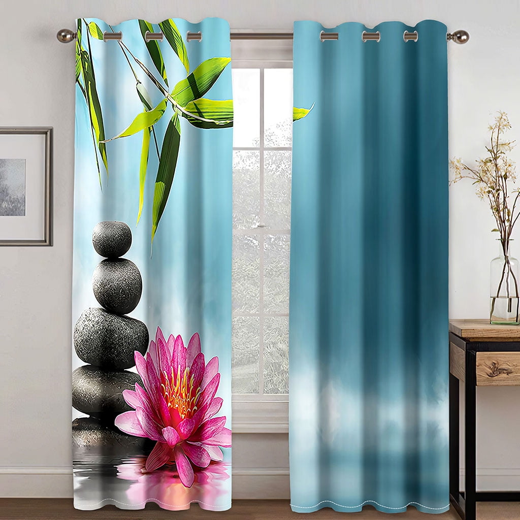 Zen St Water Reflection Flower Grey Elegant Window Curtains for Living ...