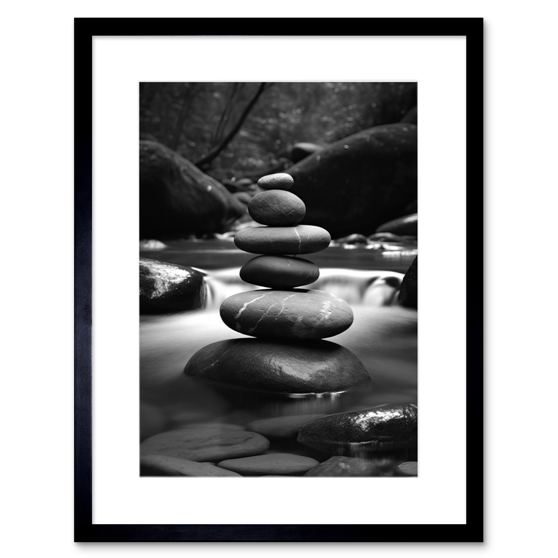 Zen Stacking Stones in River Black and White Photo Artwork Framed Wall ...