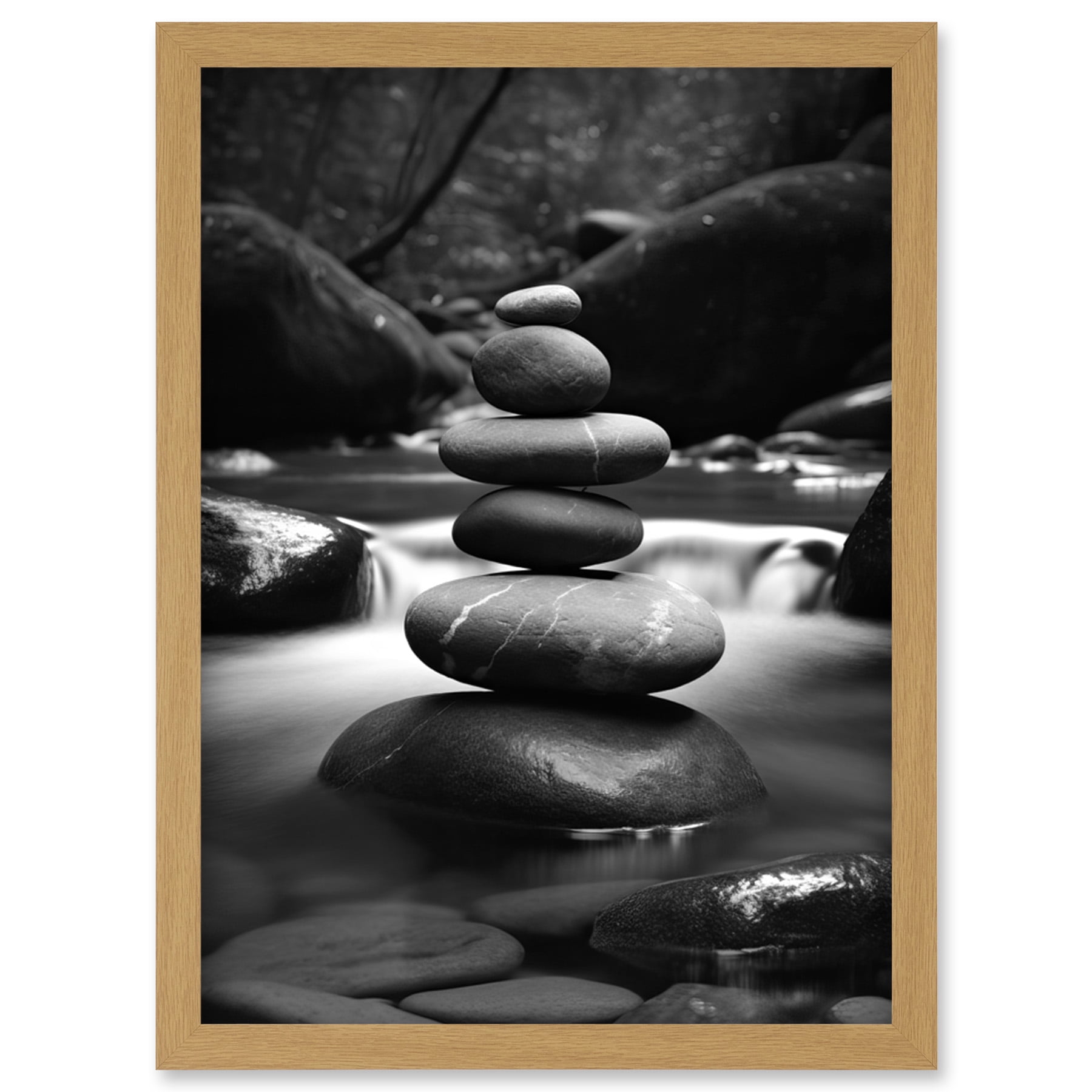 Zen Stacking Stones in River Black and White Photo Artwork Framed Wall ...