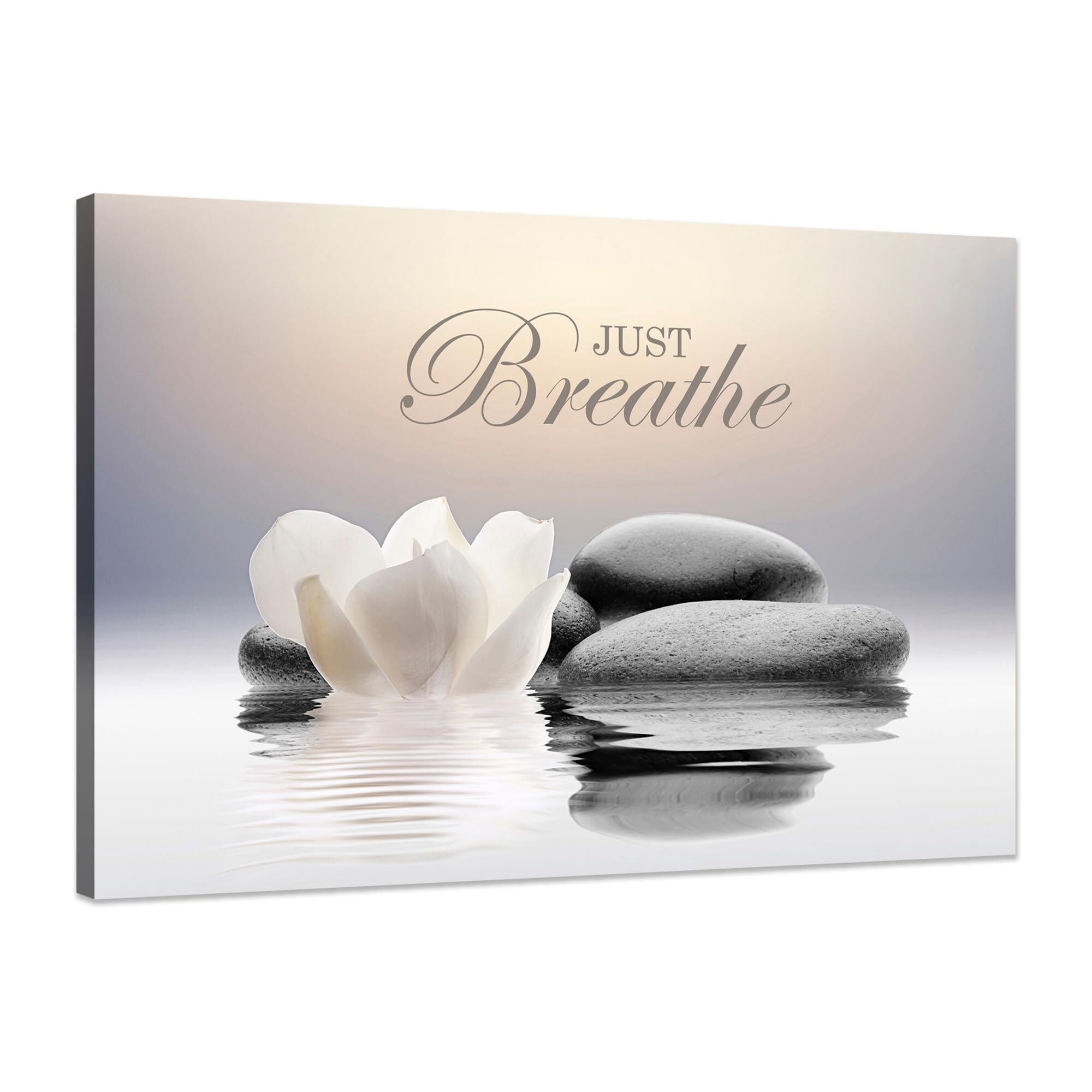Zen Stone Canvas Wall Art Just Breathe Yoga Quotes Poster for Spa Decor ...
