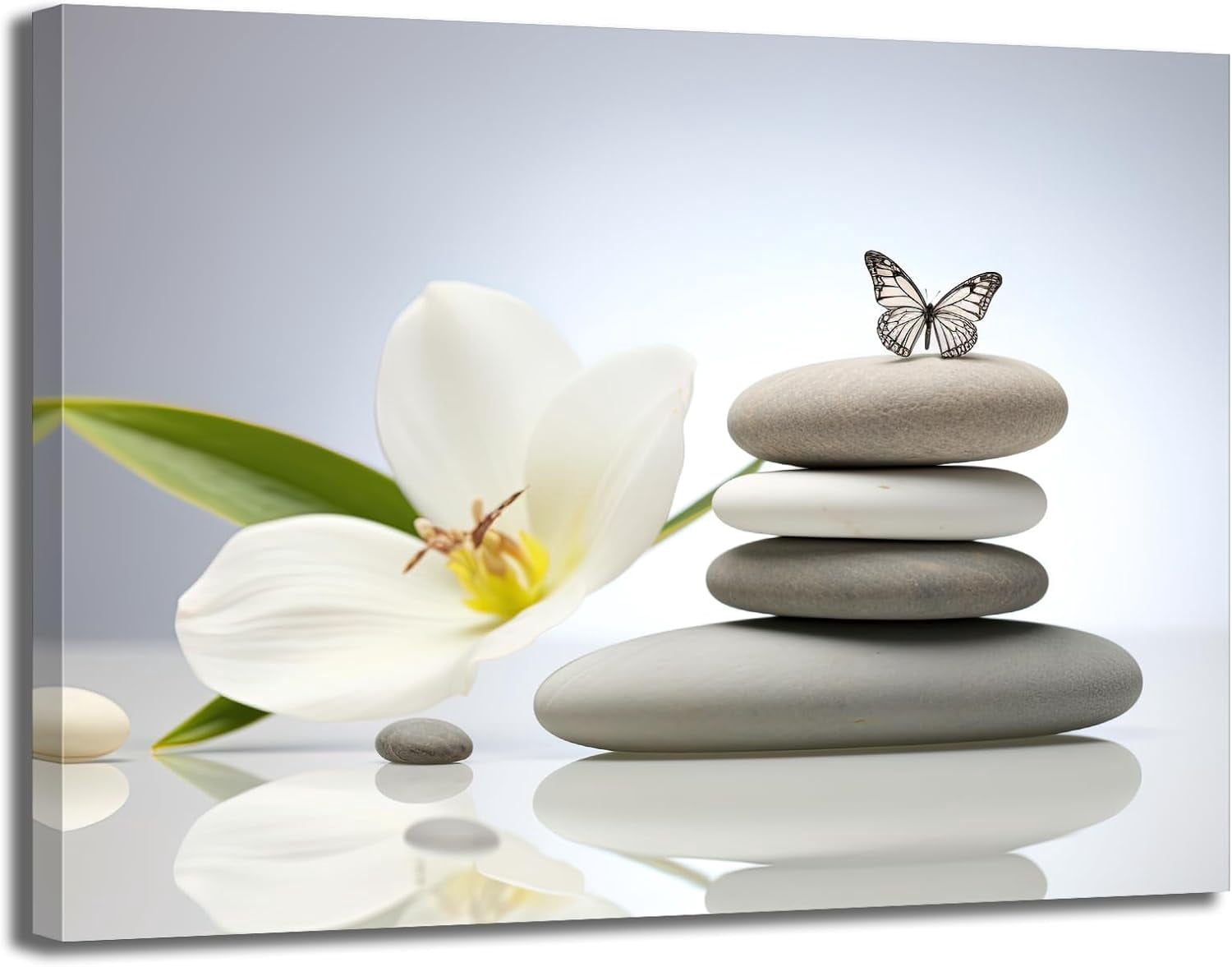 Zen Stone Canvas Wall Art Spa Stone with White Flower and Butterfly ...