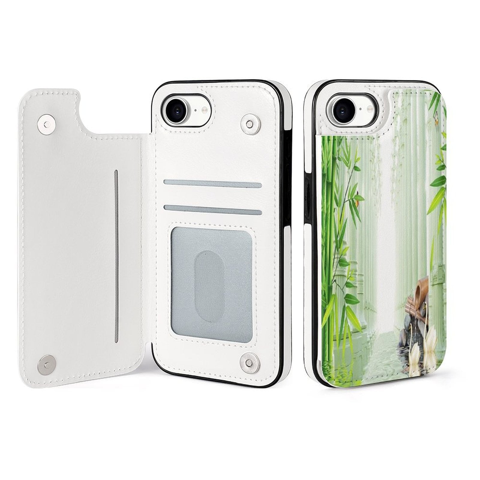 Zen Stone Green Bamboo Forest Water Leather Wallet Case for iPhone 16 ...