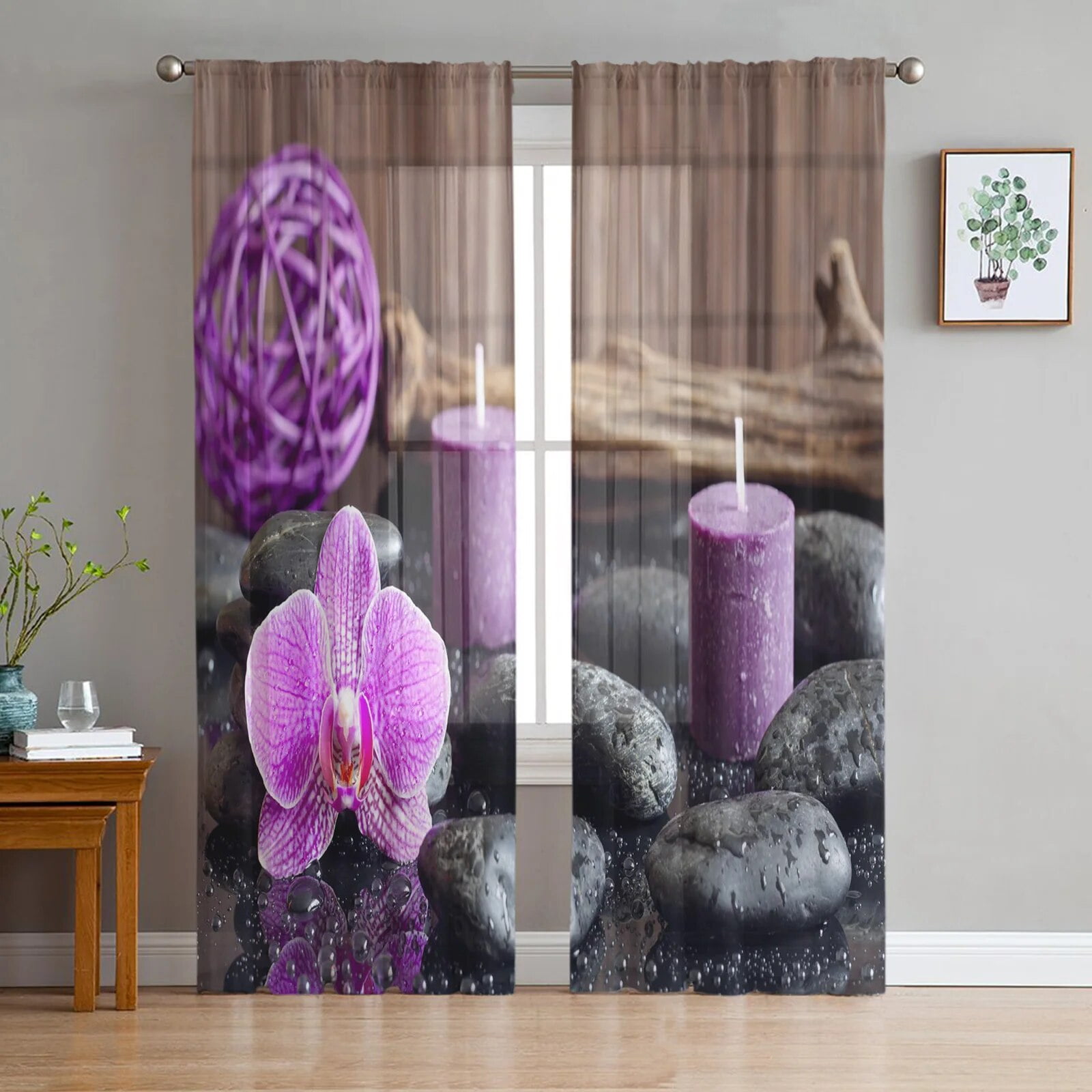 Zen Stone Purple Orchid Calm Candle Window Curtains Bedroom Modern ...