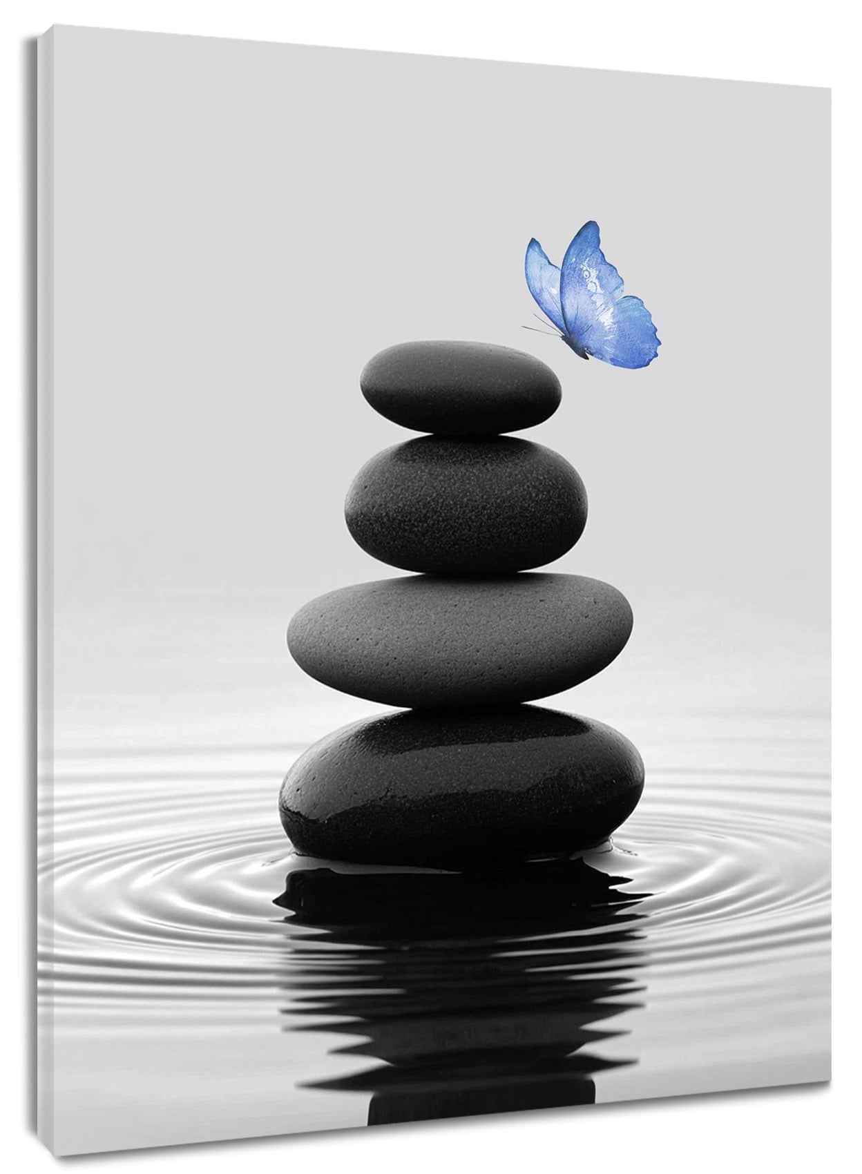 Zen Stone Wall Art Black Zen Stone Blue Butterfly Water Ripple Prints ...