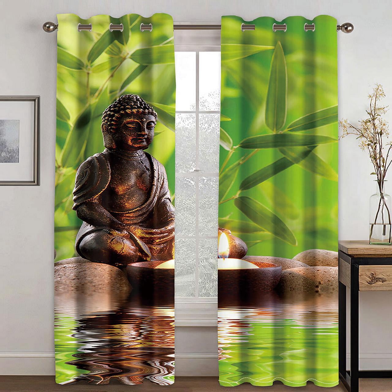 Zen Stone Water Reflection Flower Grey Elegant Window Curtains for ...