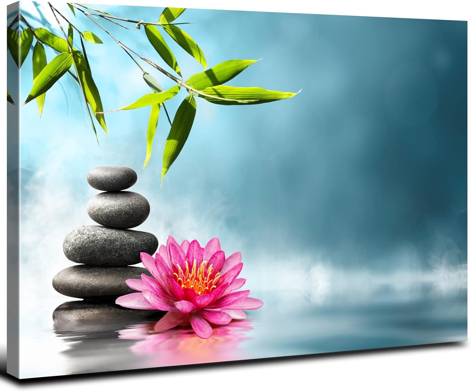 Zen Stones Canvas Wall Art Lotus Flower Green Bamboo Wall Decor for ...
