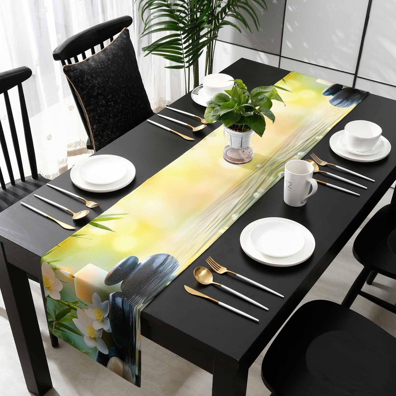 Zen Stones Cotton Linen Table Runner 13 x 72 inch Nature Water ...