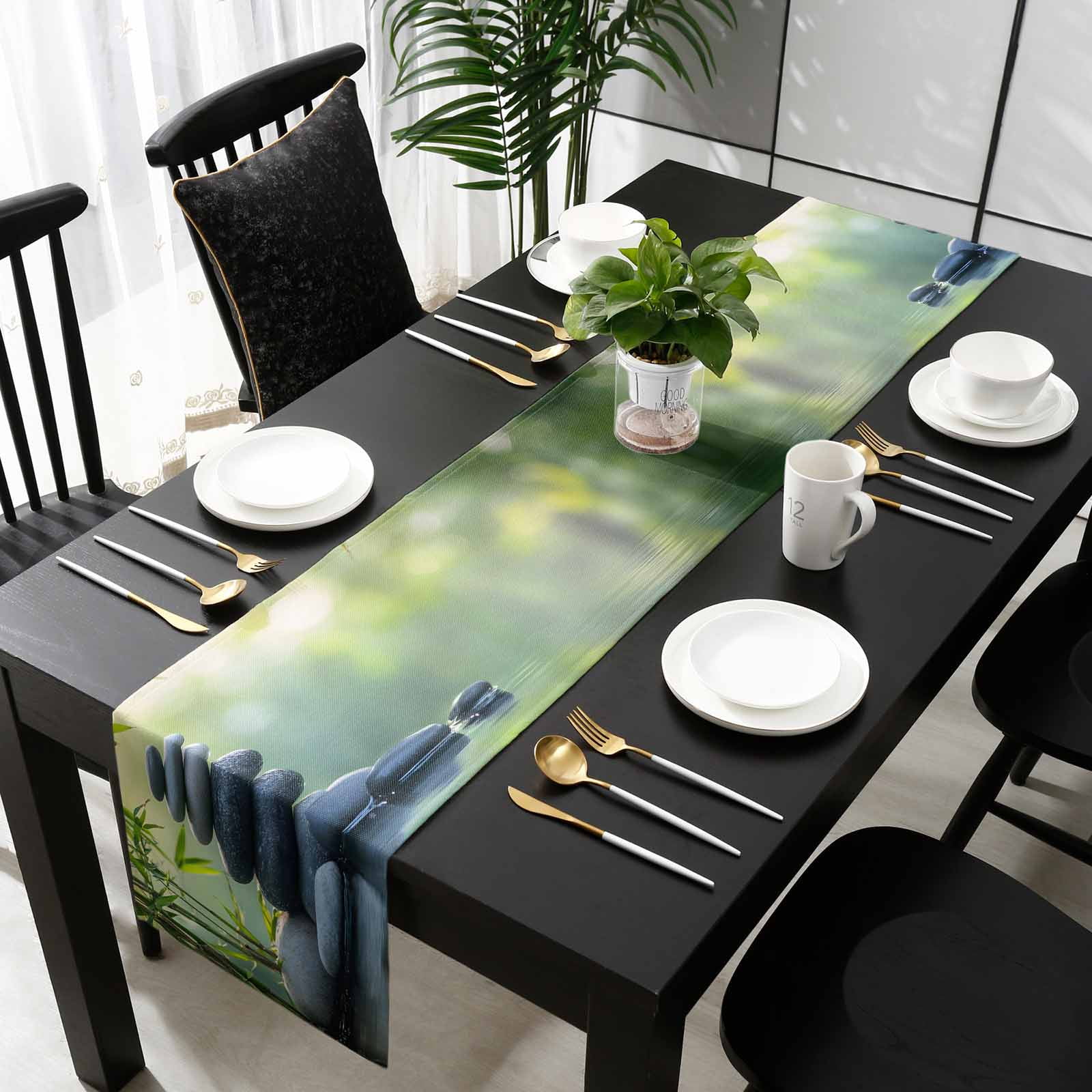 Zen Stones Cotton Linen Table Runner 18 x 72 inch Nature Water ...