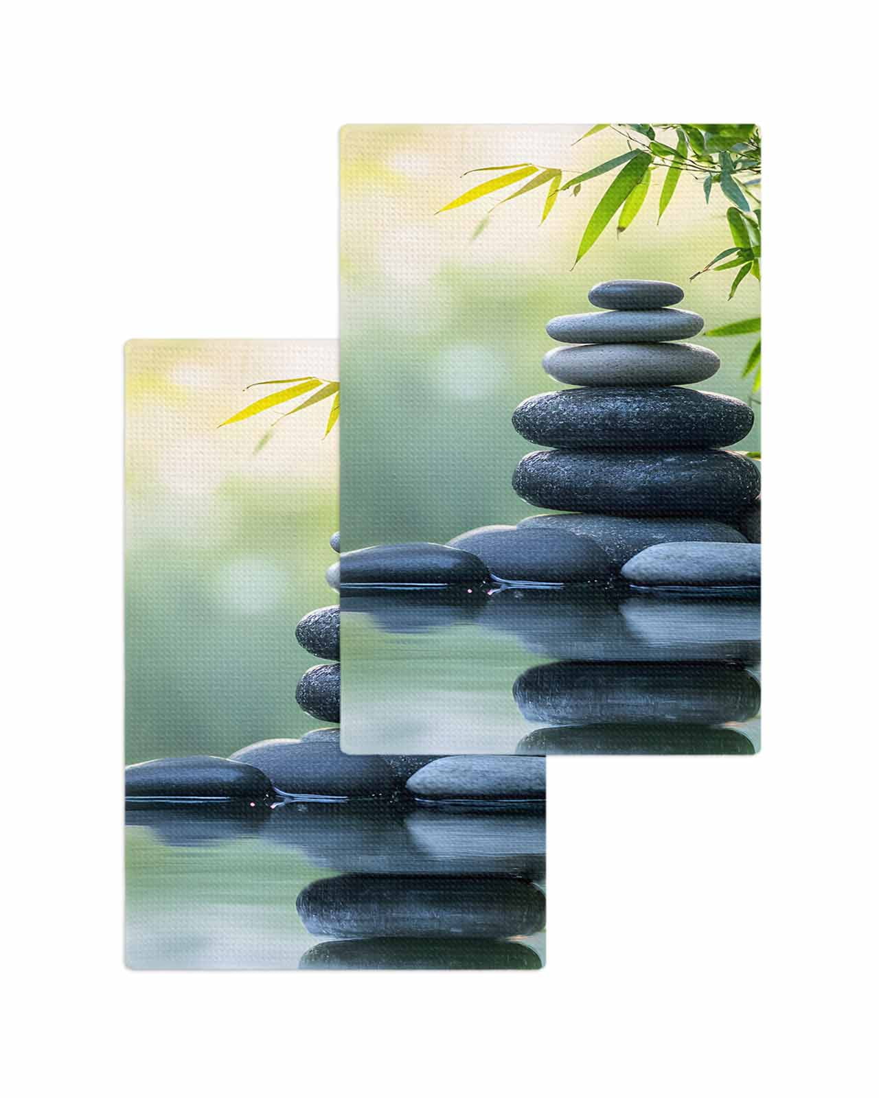 Zen Stones Kitchen Dish Towels for Drying Dishes Set of 2, Nature Water ...