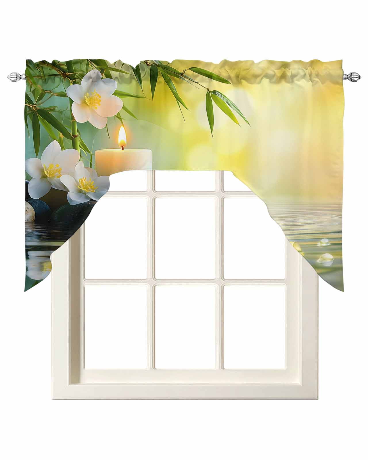 Zen Stones Kitchen Swag Valances for Windows, Nature Water Reflection ...