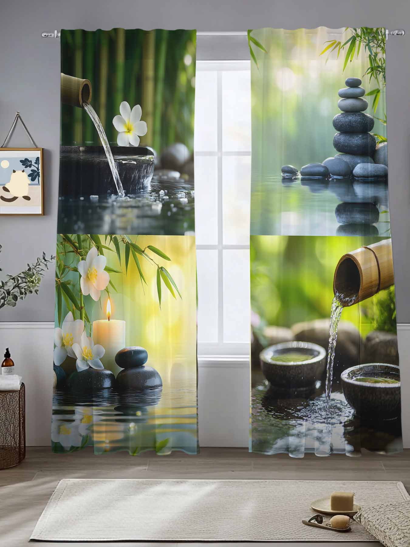 Zen Stones Sheer Curtains for Living Room Bedroom Nature Water ...