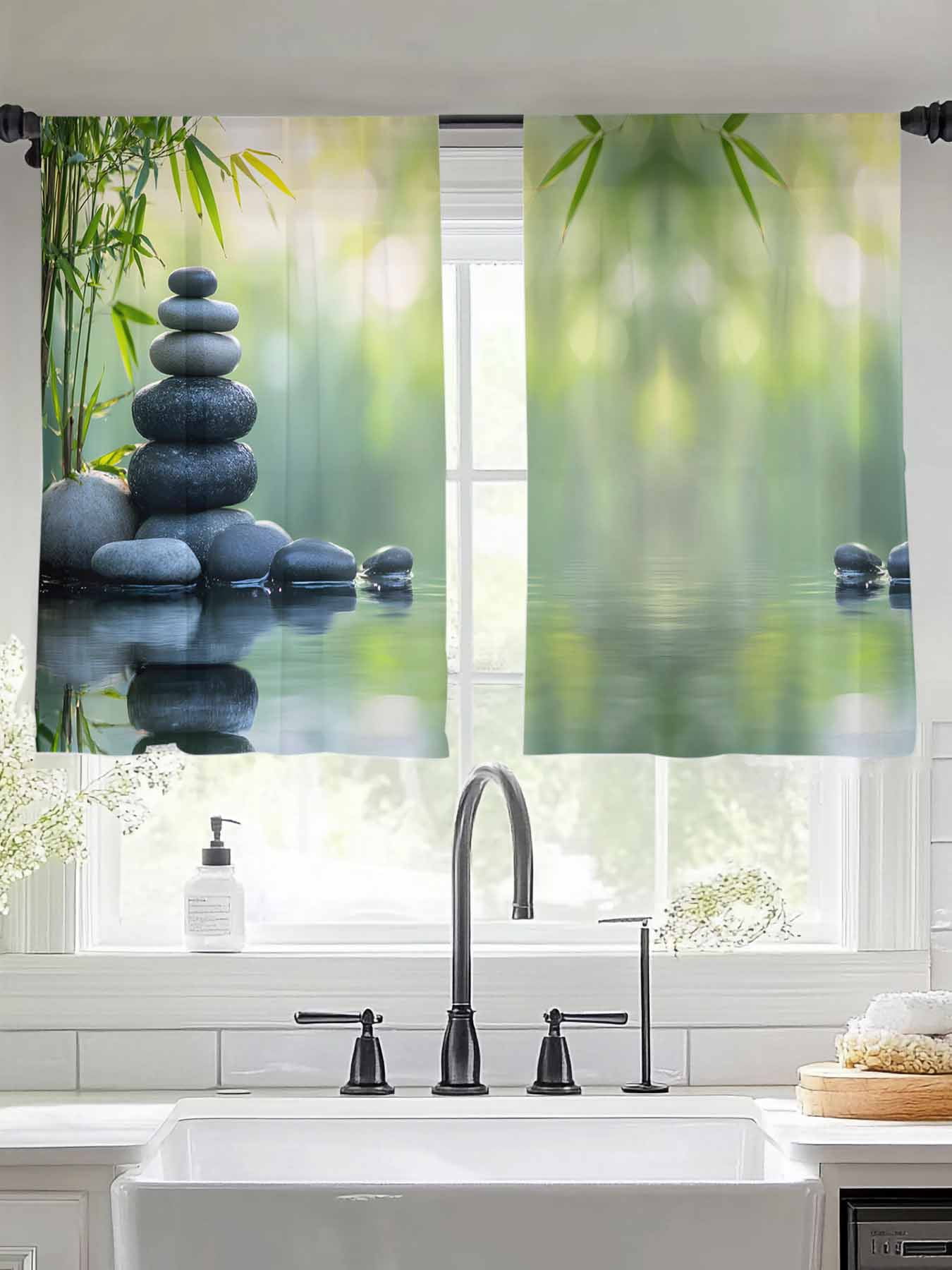 Zen Stones Sheer Curtains for Living Room Bedroom Nature Water ...