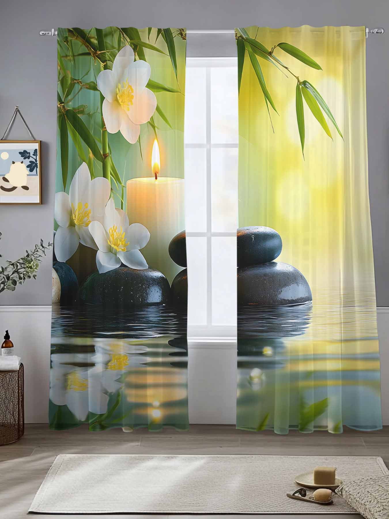 Zen Stones Sheer Curtains for Living Room Bedroom Nature Water ...