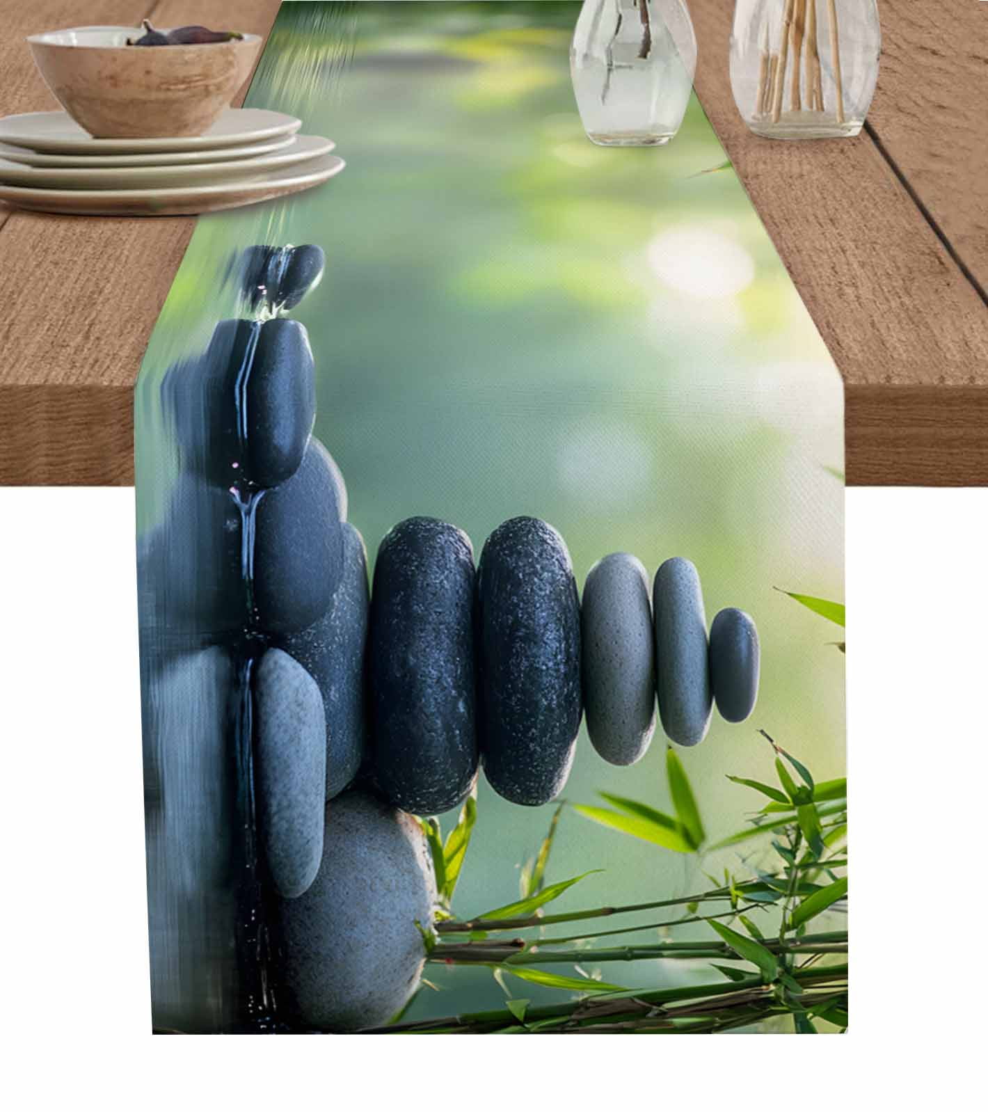 Zen Stones Table Runner 72 Inches, Nature Water Reflection Country ...