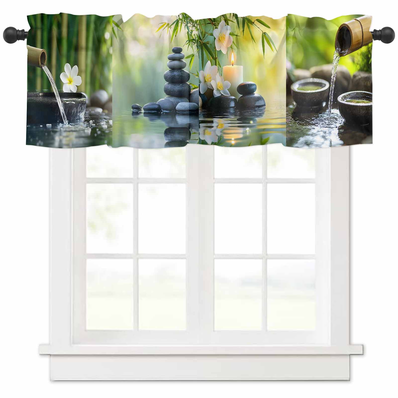 Zen Stones Valances for Windows Farmhouse Kitchen Curtains Valances Rod ...