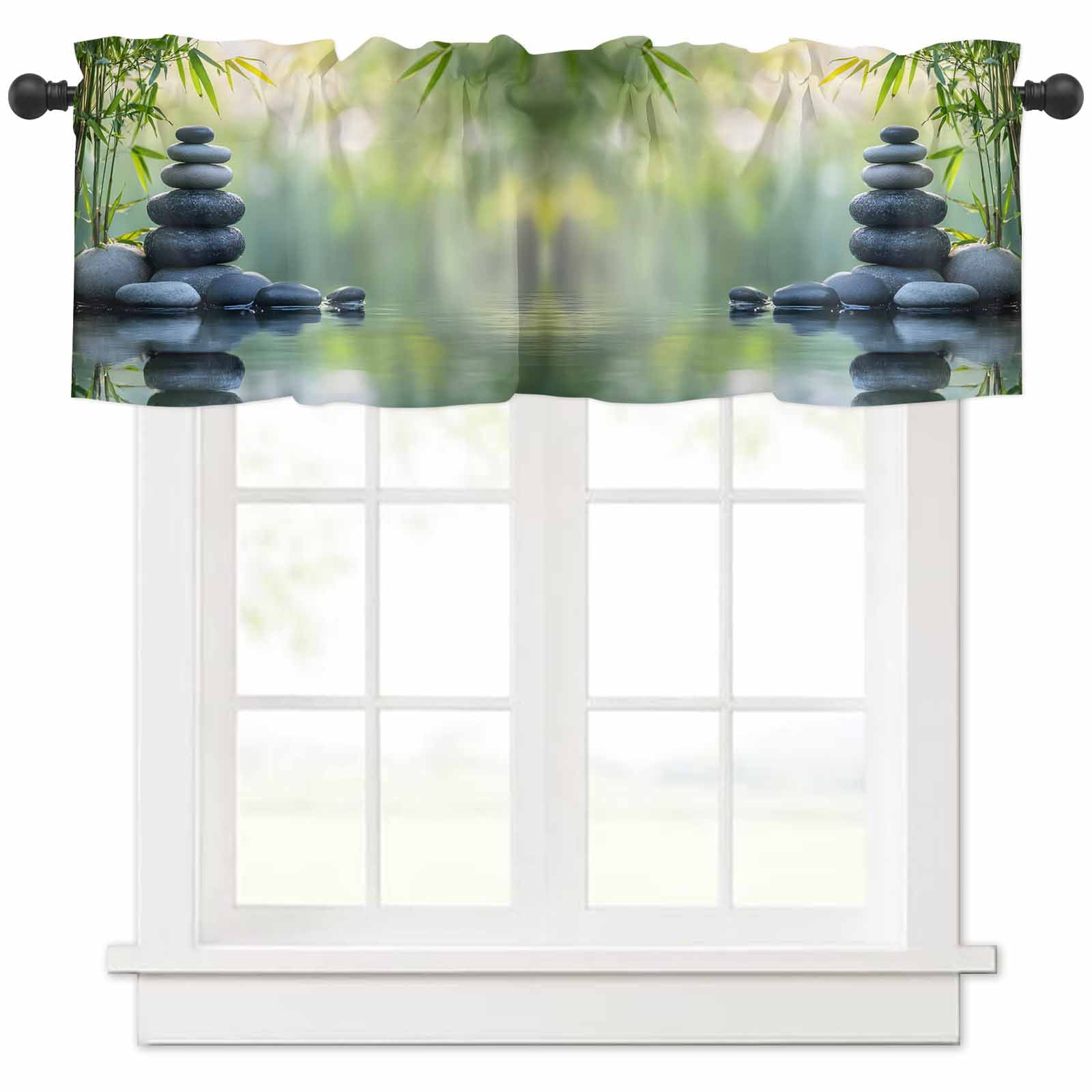 Zen Stones Valances for Windows Farmhouse Kitchen Curtains Valances Rod ...