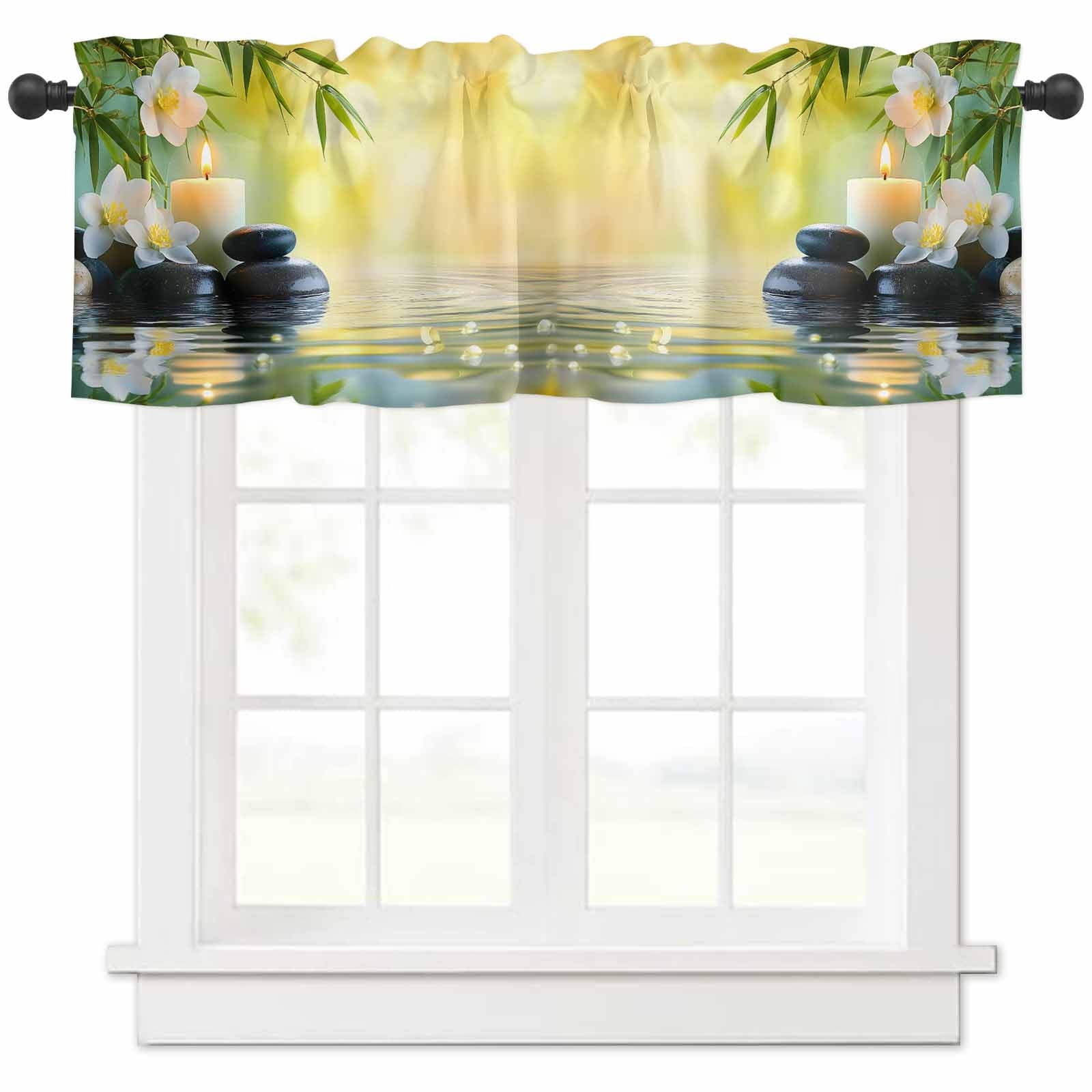 Zen Stones Valances for Windows Farmhouse Kitchen Curtains Valances Rod ...