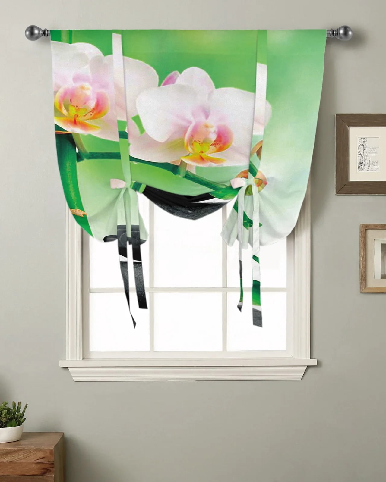 Zen Sts Orchids Flower Green Bamboo Kitchen Short Window Curtain Modern ...