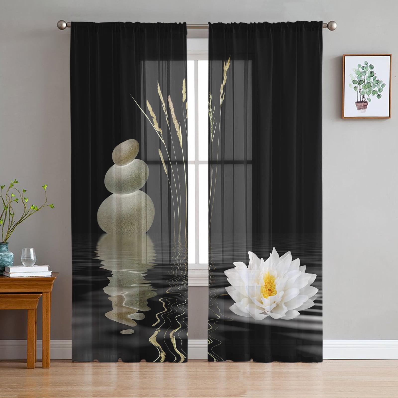 Zen Sts Orchids Flower Green Bamboo Tulle Curtains for Living Room ...
