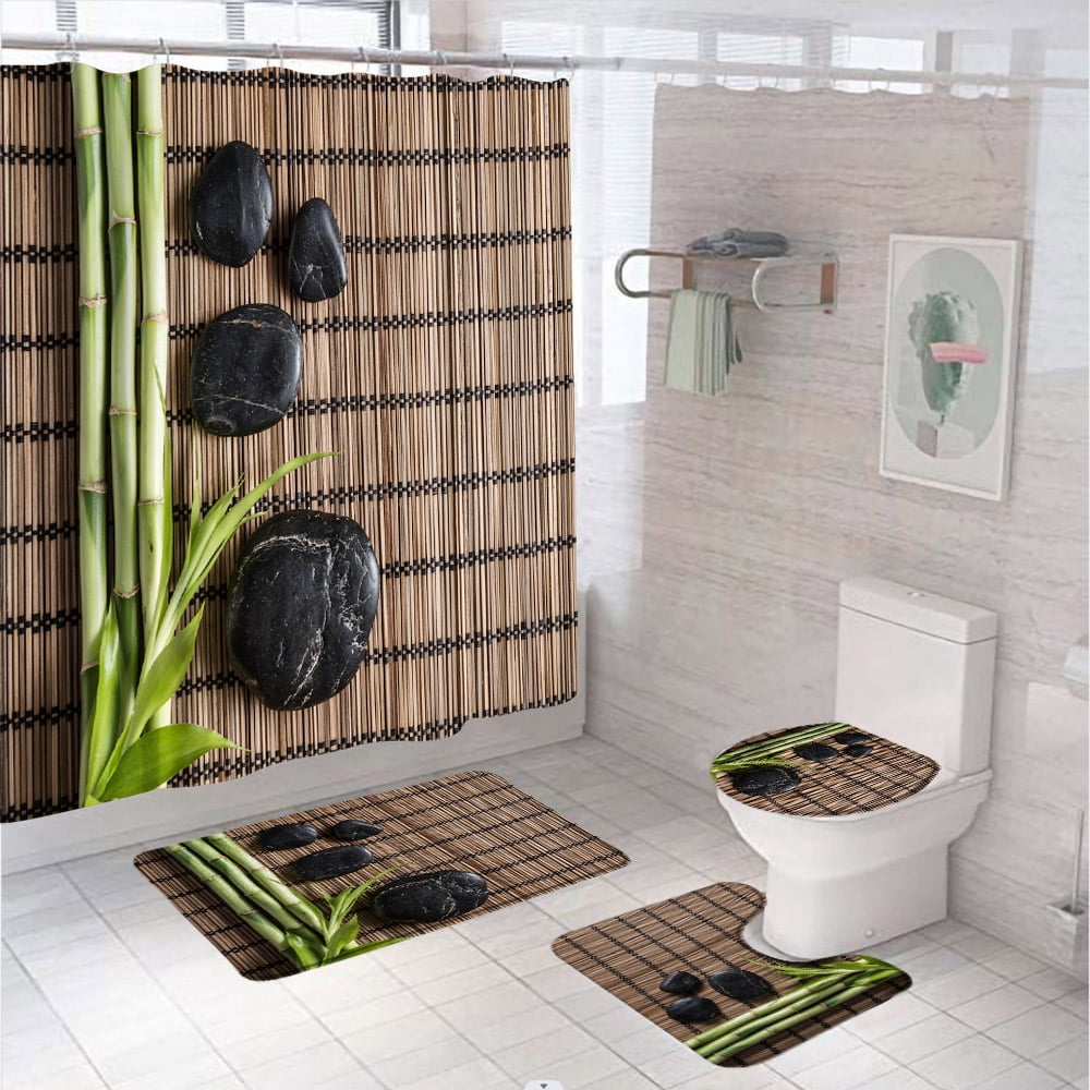 Zen Sts Shower Curtain Sets Rocks Daisy Flower Reflection Bath Screen Bathroom Mat Non Slip U ...