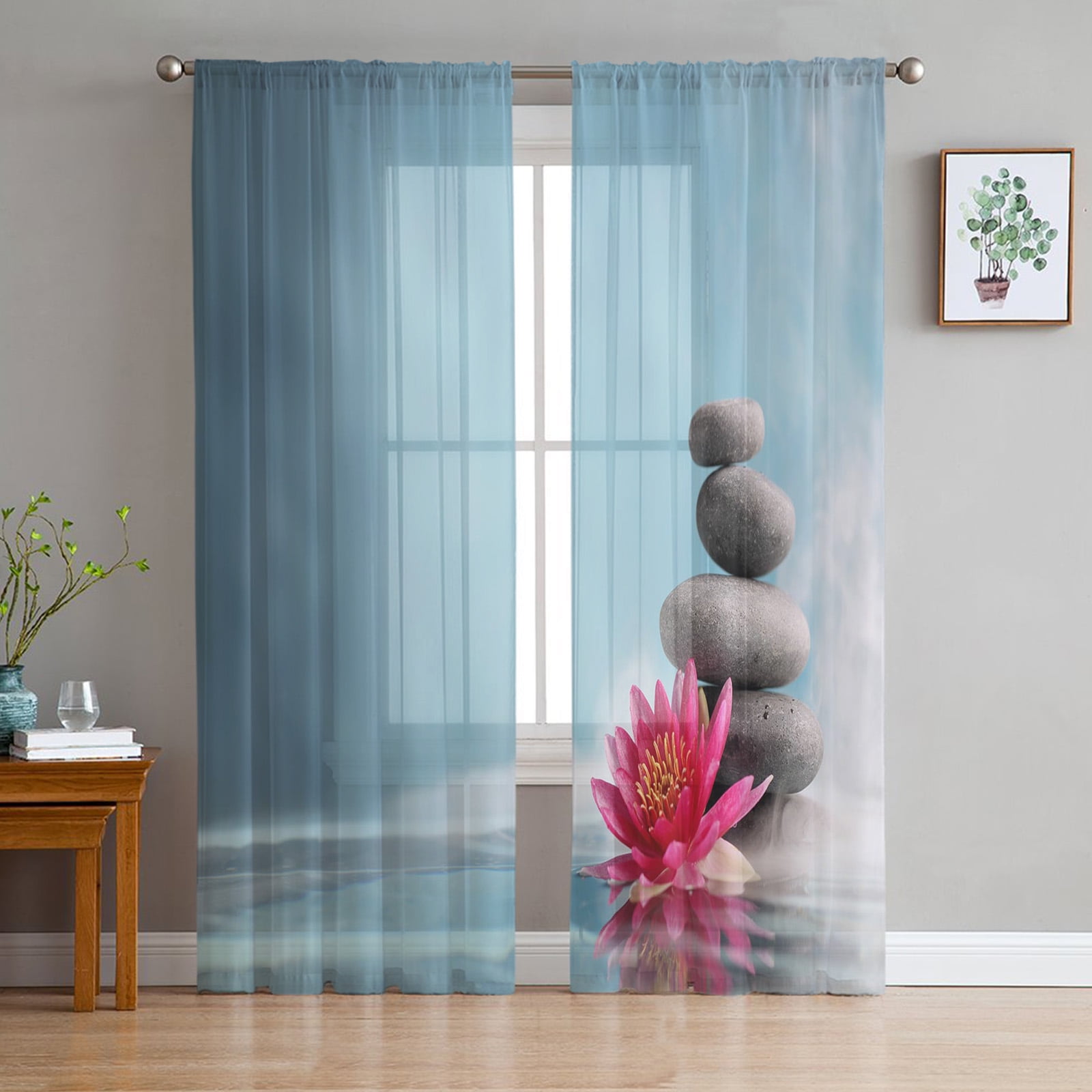 Zen Sts White Lotus Black Window Curtains for Living Room Kitchen Door ...