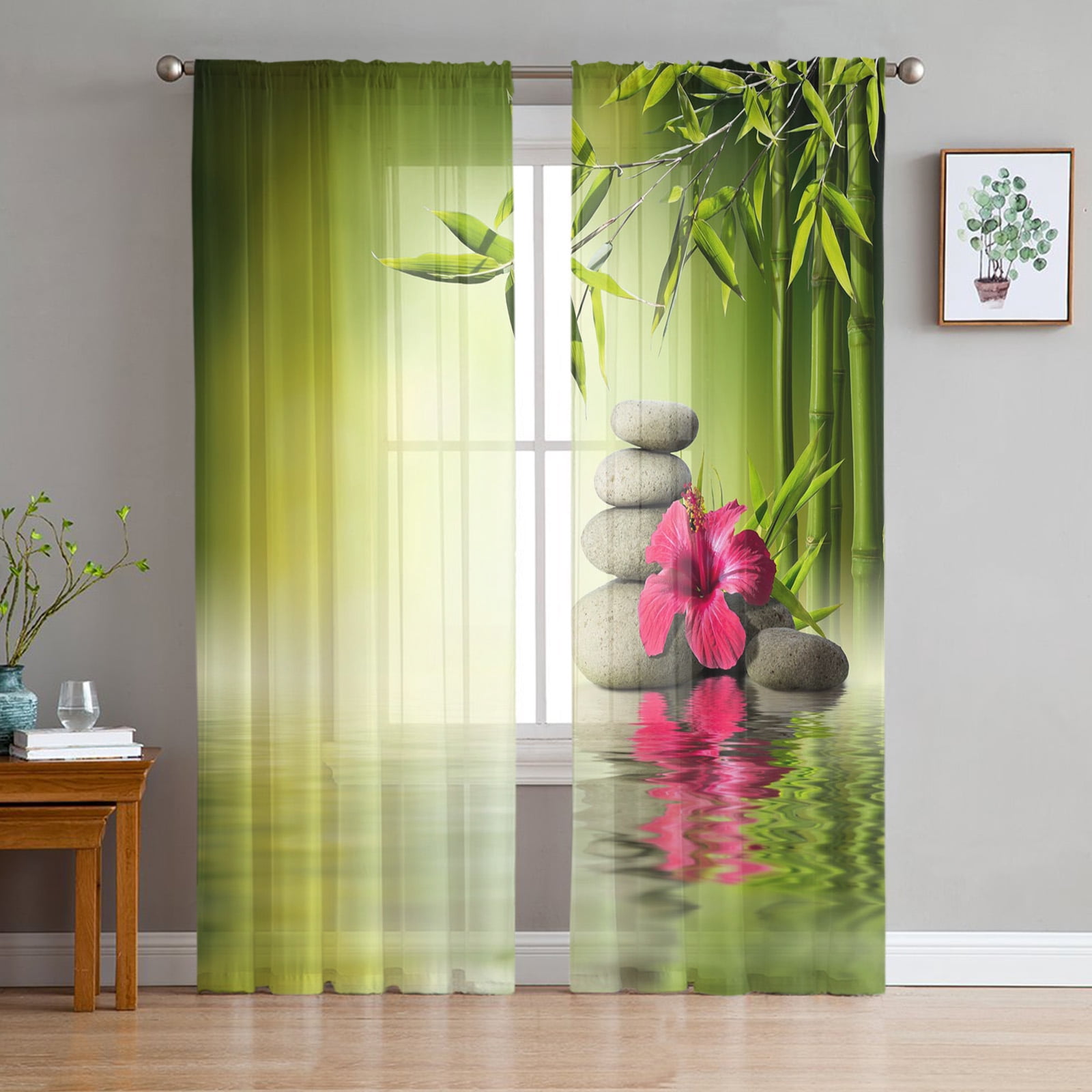 Zen Sts White Lotus Black Window Curtains for Living Room Kitchen Door ...