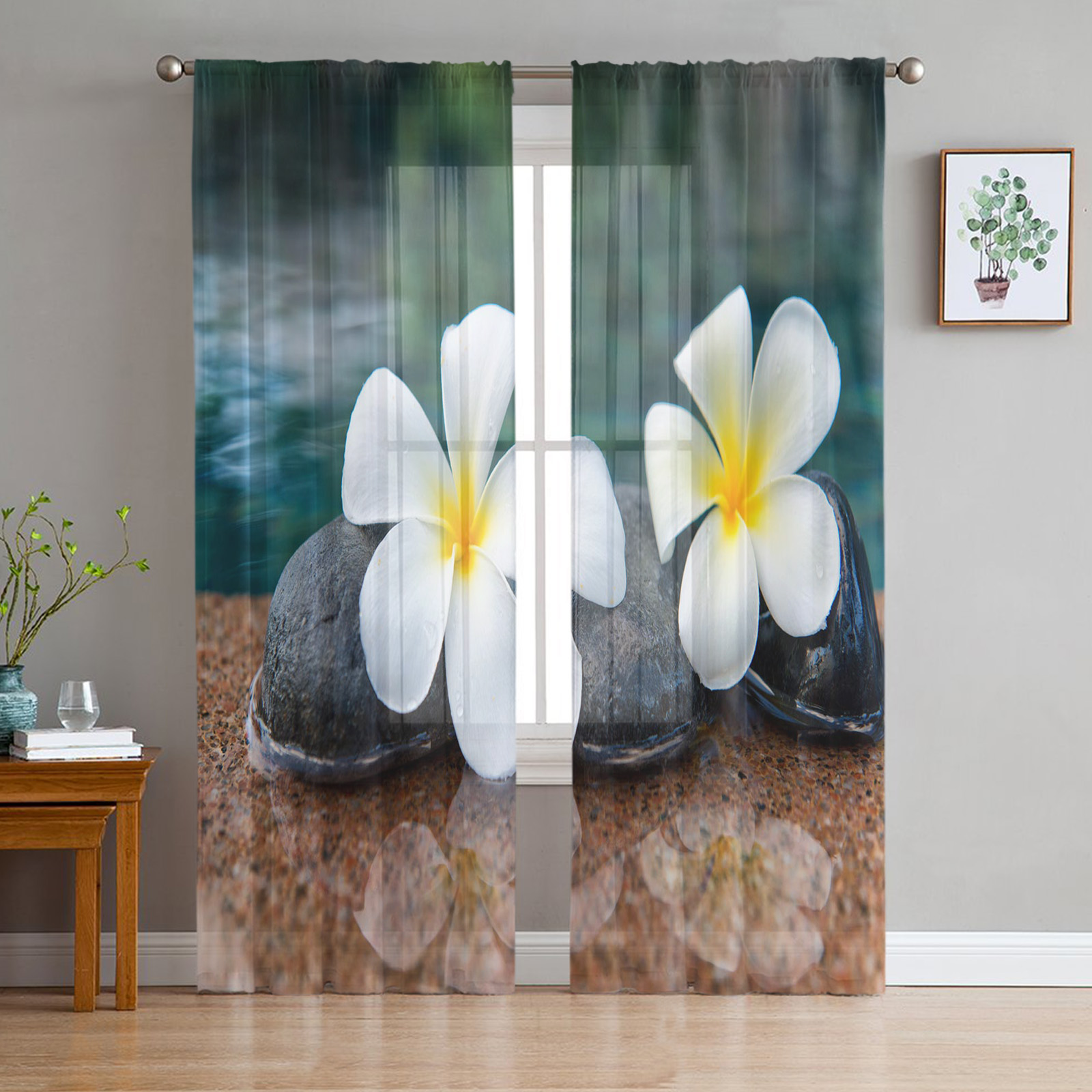 Zen Sts White Lotus Black Window Curtains for Living Room Kitchen Door ...
