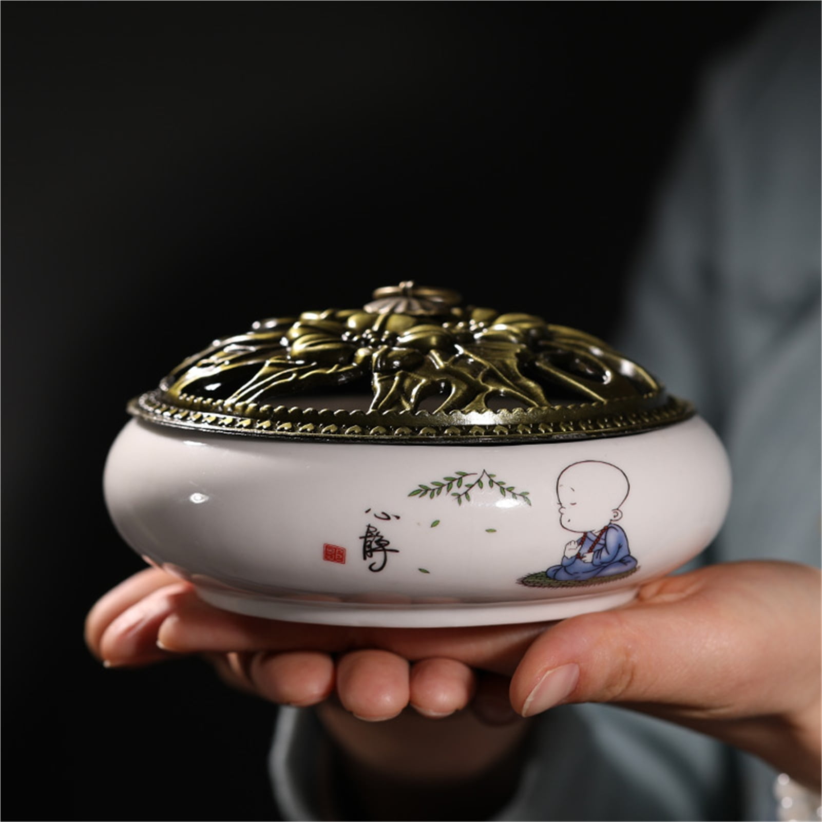 Zen Style Ceramic Incense Burner with Lid - Aesthetic Home Decor for Living Room, Tea Table ...