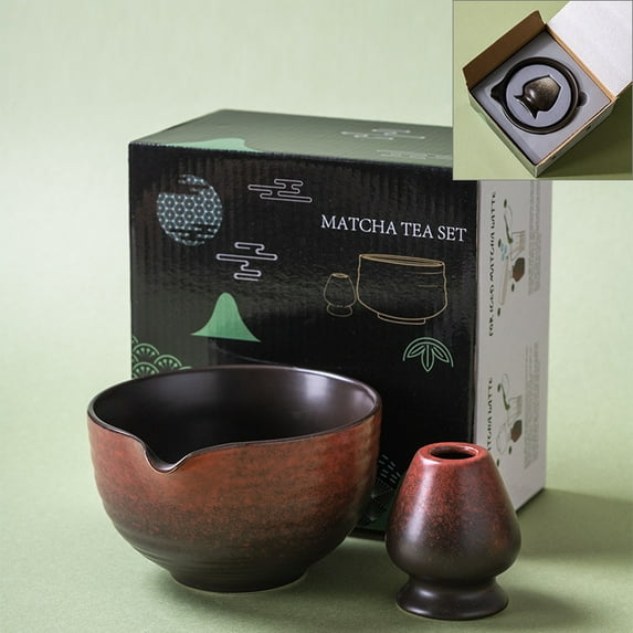[Zen Tea Set] Handmade Pottery Matcha Bowl and Stand Natural Material ...