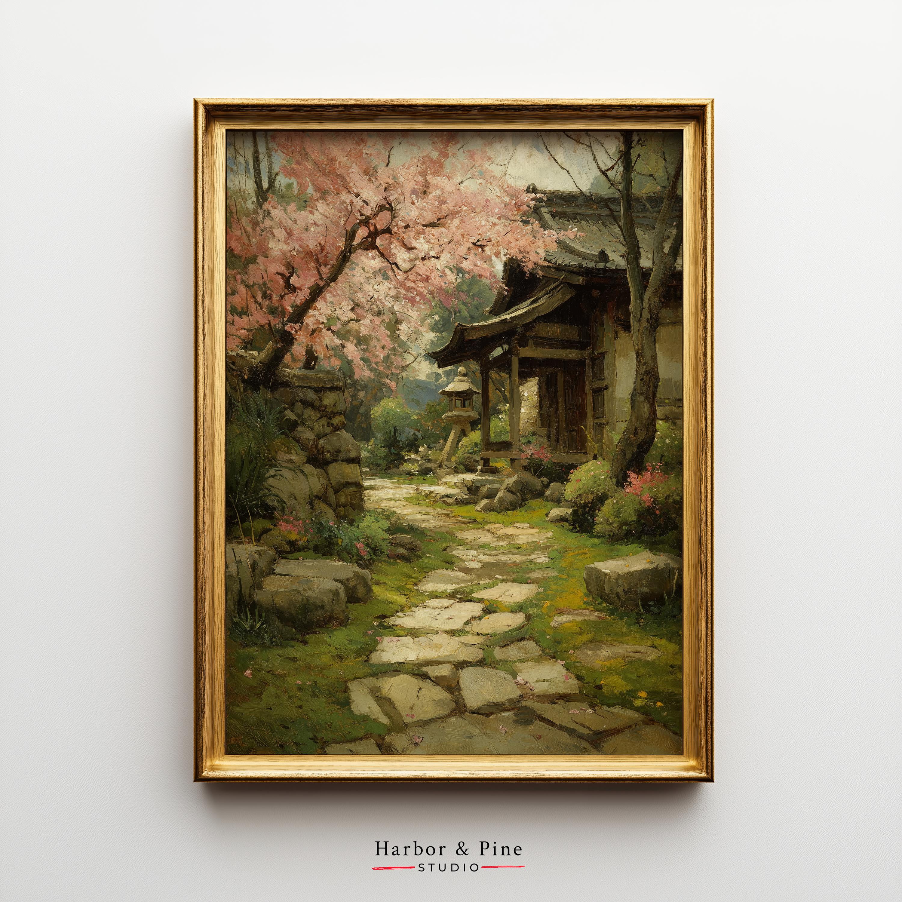 Zen Temple Courtyard Wall Art – Rustic Japanese Garden Scene, Peaceful ...