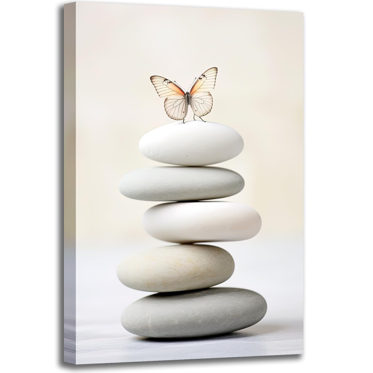 Zen Wall Art Decor Canvas Butterfly Resting on Top of Pebbles Stack ...