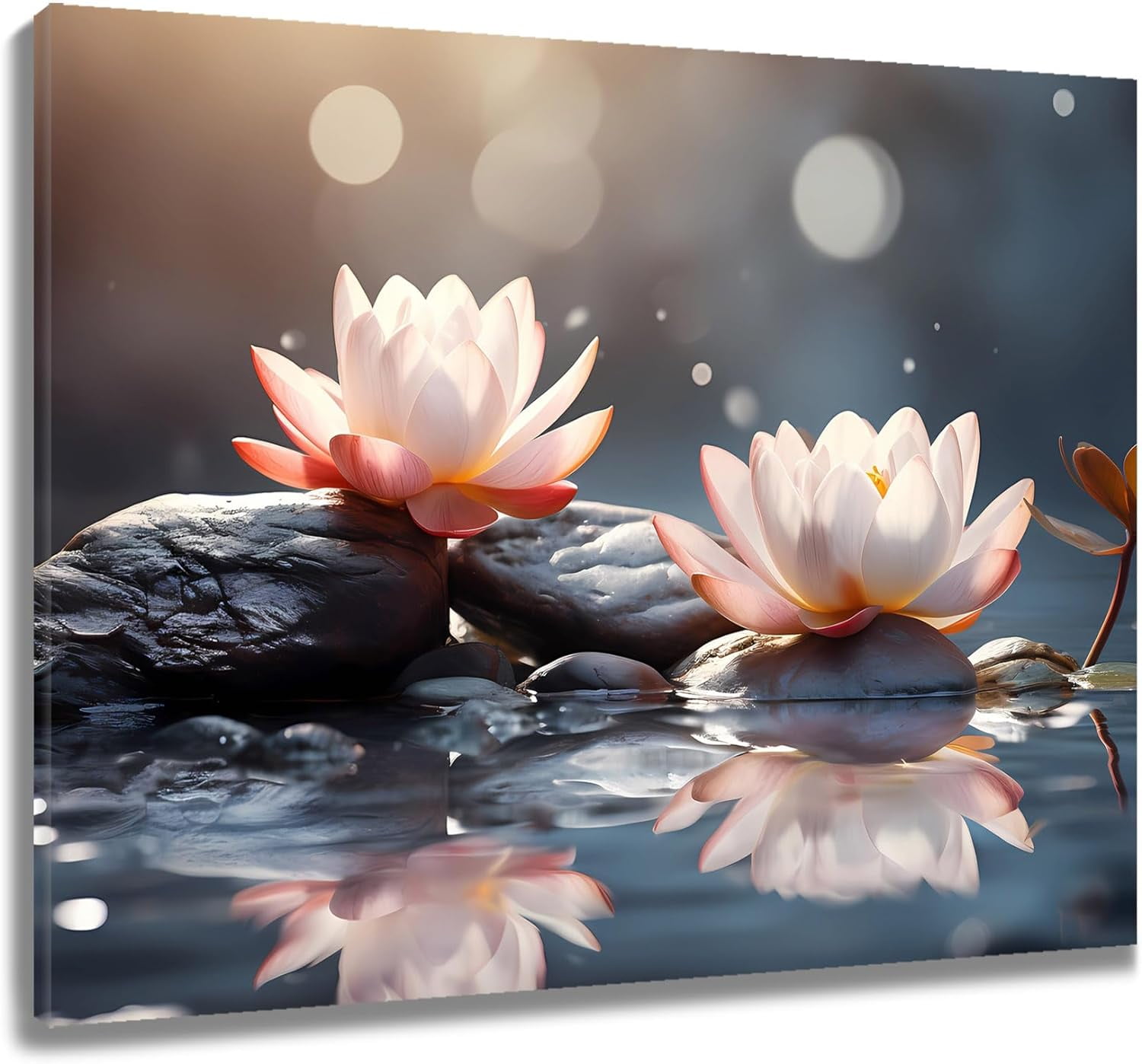 Zen Wall Art Watercolor Pink Floral on the Stone Nature Scenery Framed ...