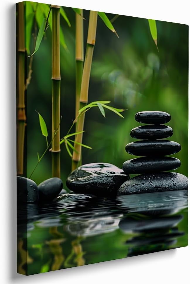 Zen Wall Art Zen Garden Canvas, Relaxing Bamboo and Stones Decor ...