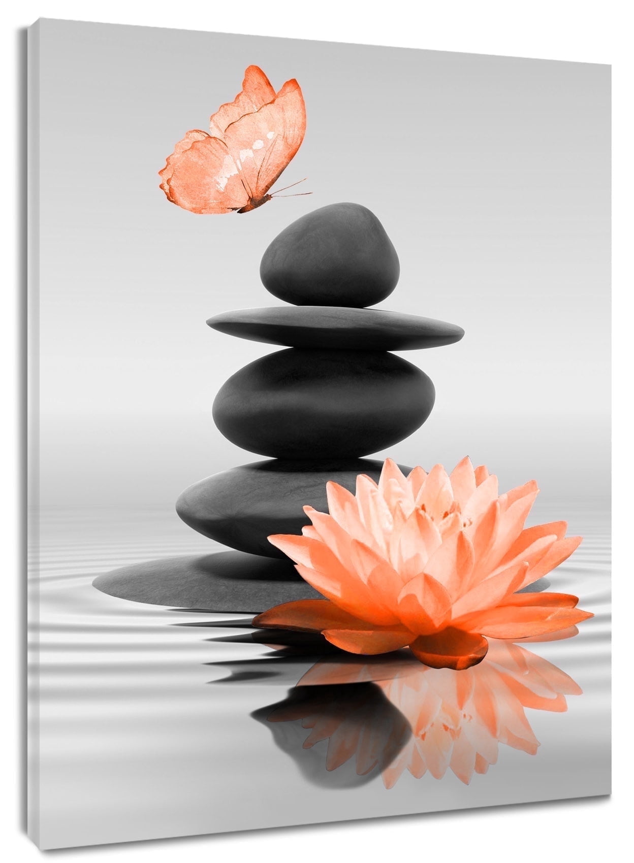 NEONWE Orange Zen Wall Art Bloom in Water Lotus Flower Butterfly Canvas ...