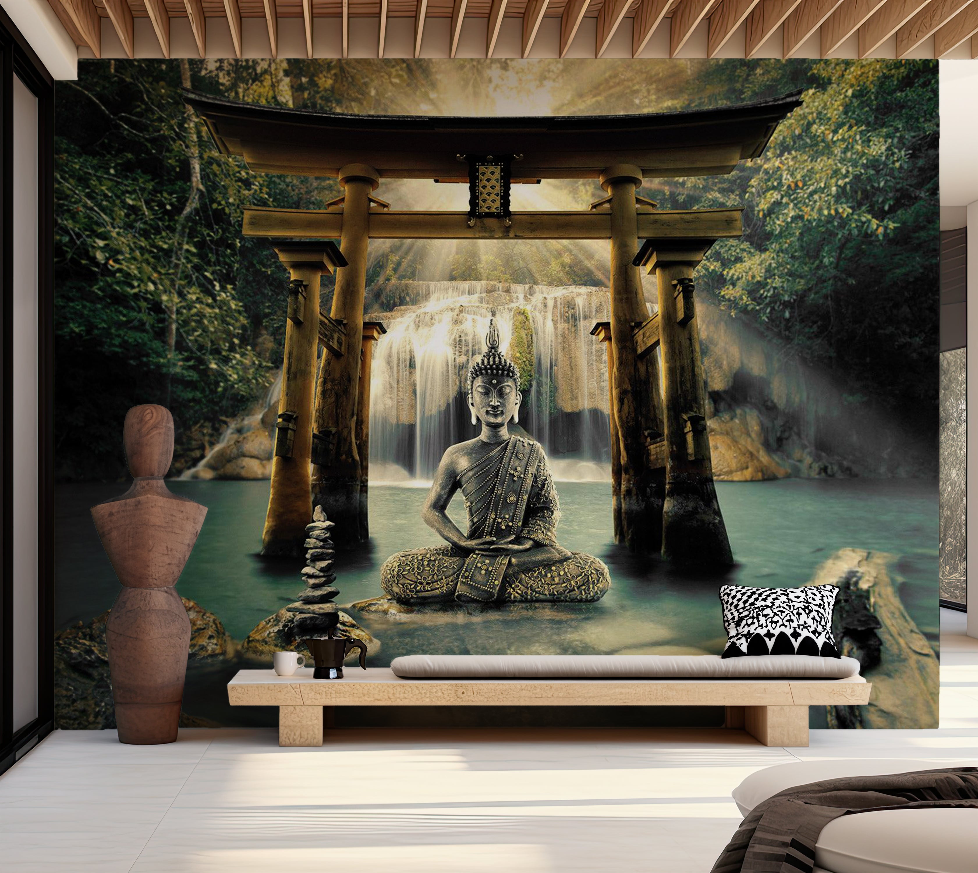 Zen Wallpaper Wall Mural - Buddha Smile - Walmart.com