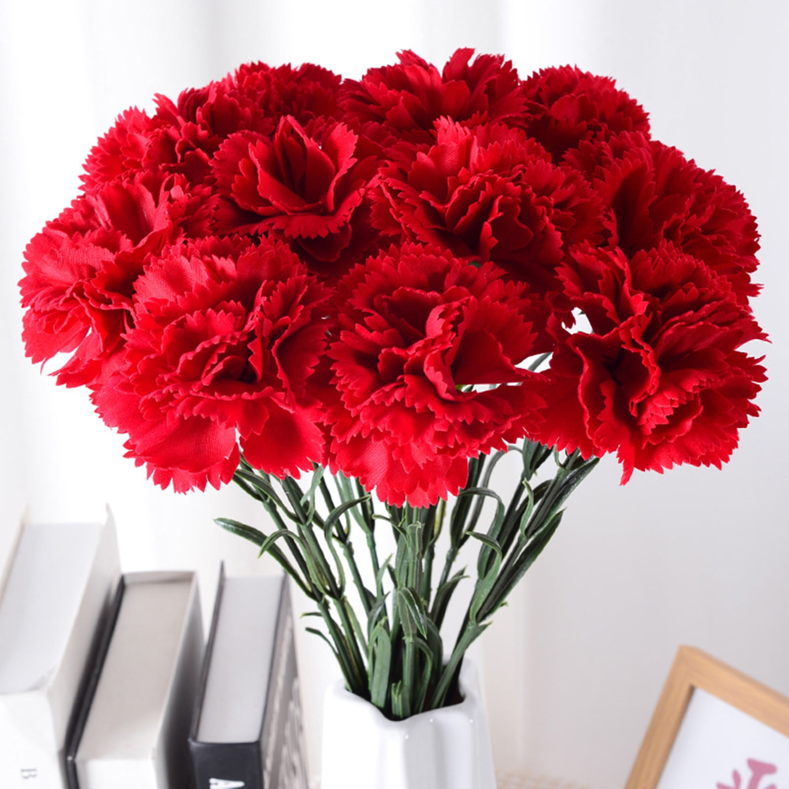 ZenCart 1/10Pcs Artificial Red Carnation Realistic Fake Silk Flower ...