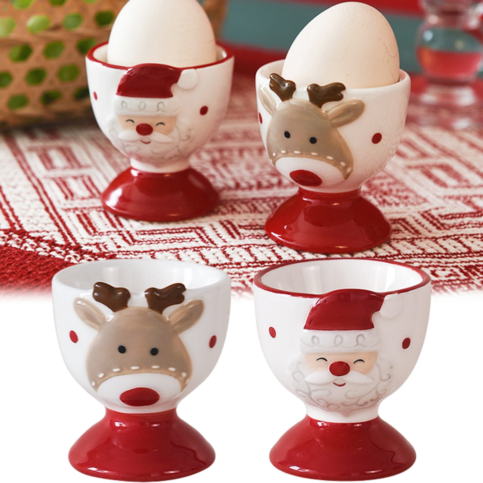 ZenCart 1/2Pcs Christmas Egg Cup Funny Christmas Elk Egg Cup Cartoon Santa Claus Egg Cups ...