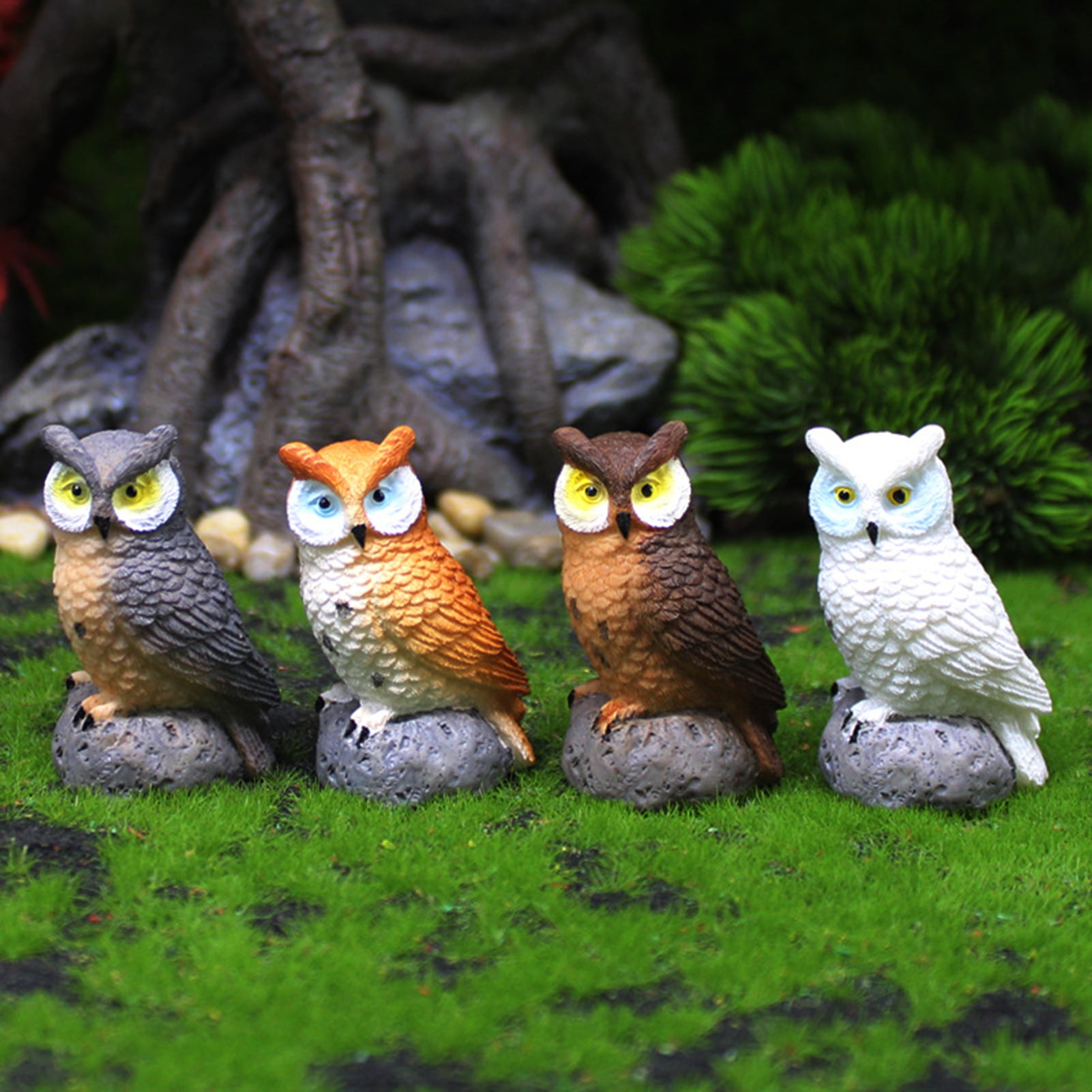 ZenCart 1/4Pcs Owl Statue Lifelike Indoor Outdoor Art Craft Ornament ...
